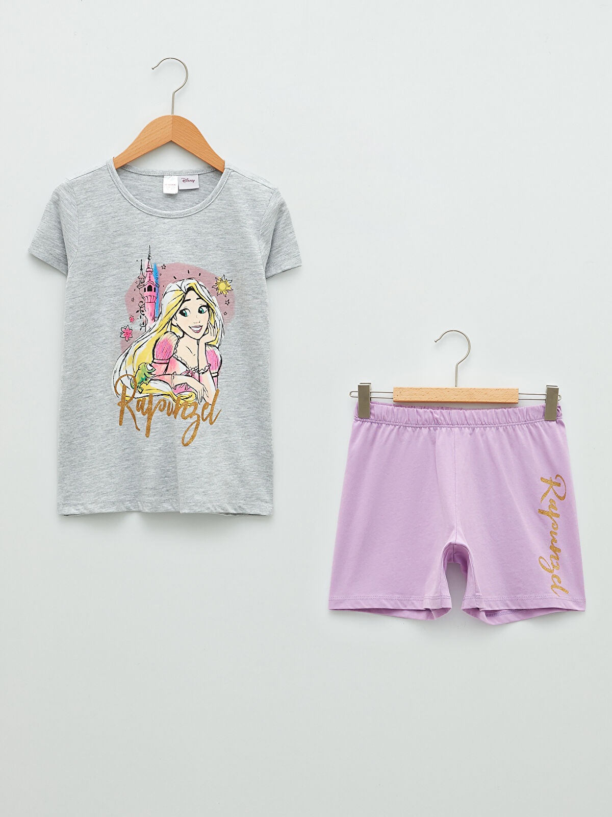 Bisiklet Yaka Rapunzel Baskılı Kısa Kollu Kız Çocuk Pijama Takımı Bisiklet Yaka Rapunzel Baskılı Kısa Kollu Kız Çocuk Pijama Takımı