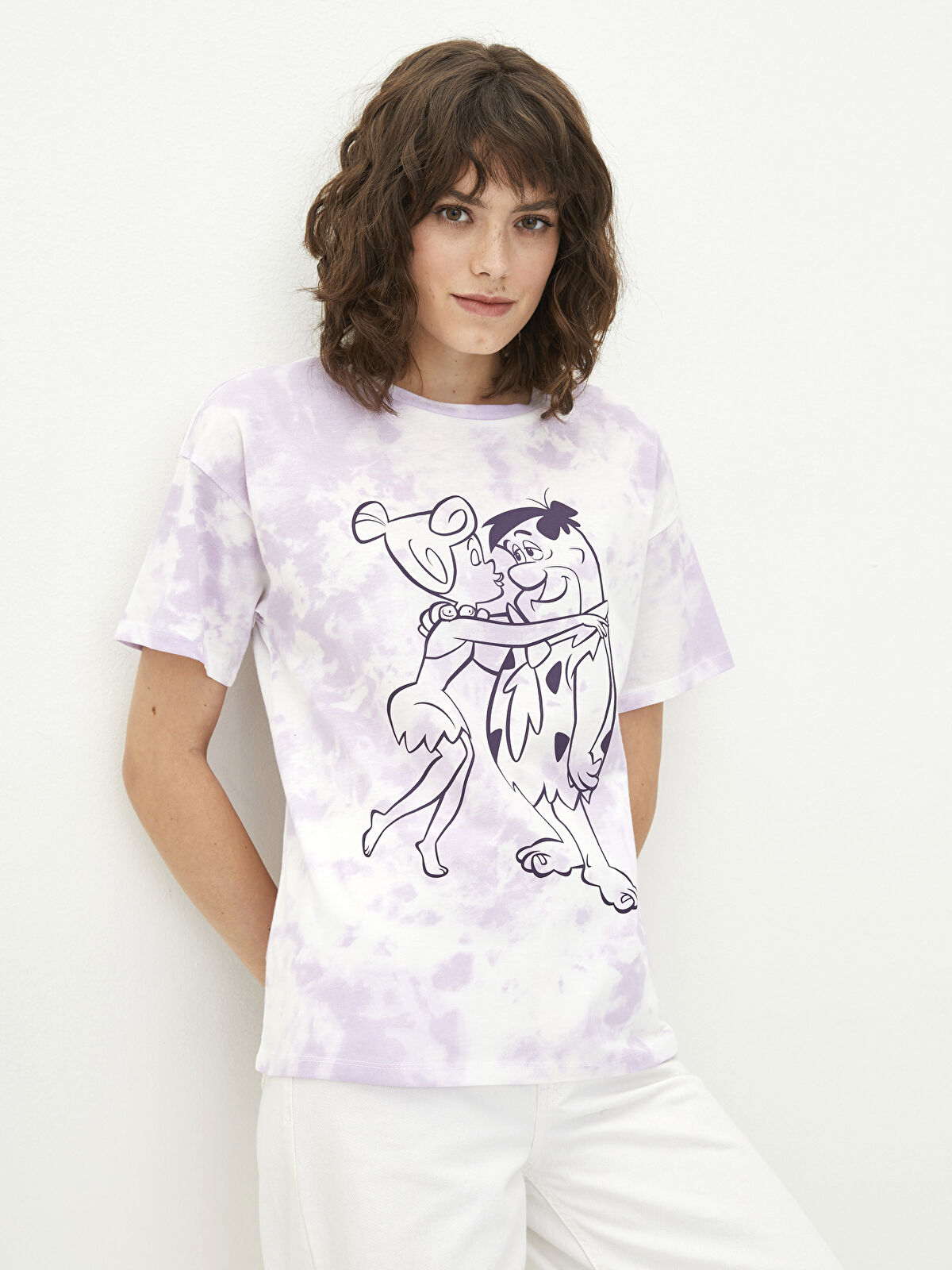 LCW CASUAL Bisiklet Yaka The Flintstones Baskılı Kısa Kollu Pamuklu Kadın Tişört