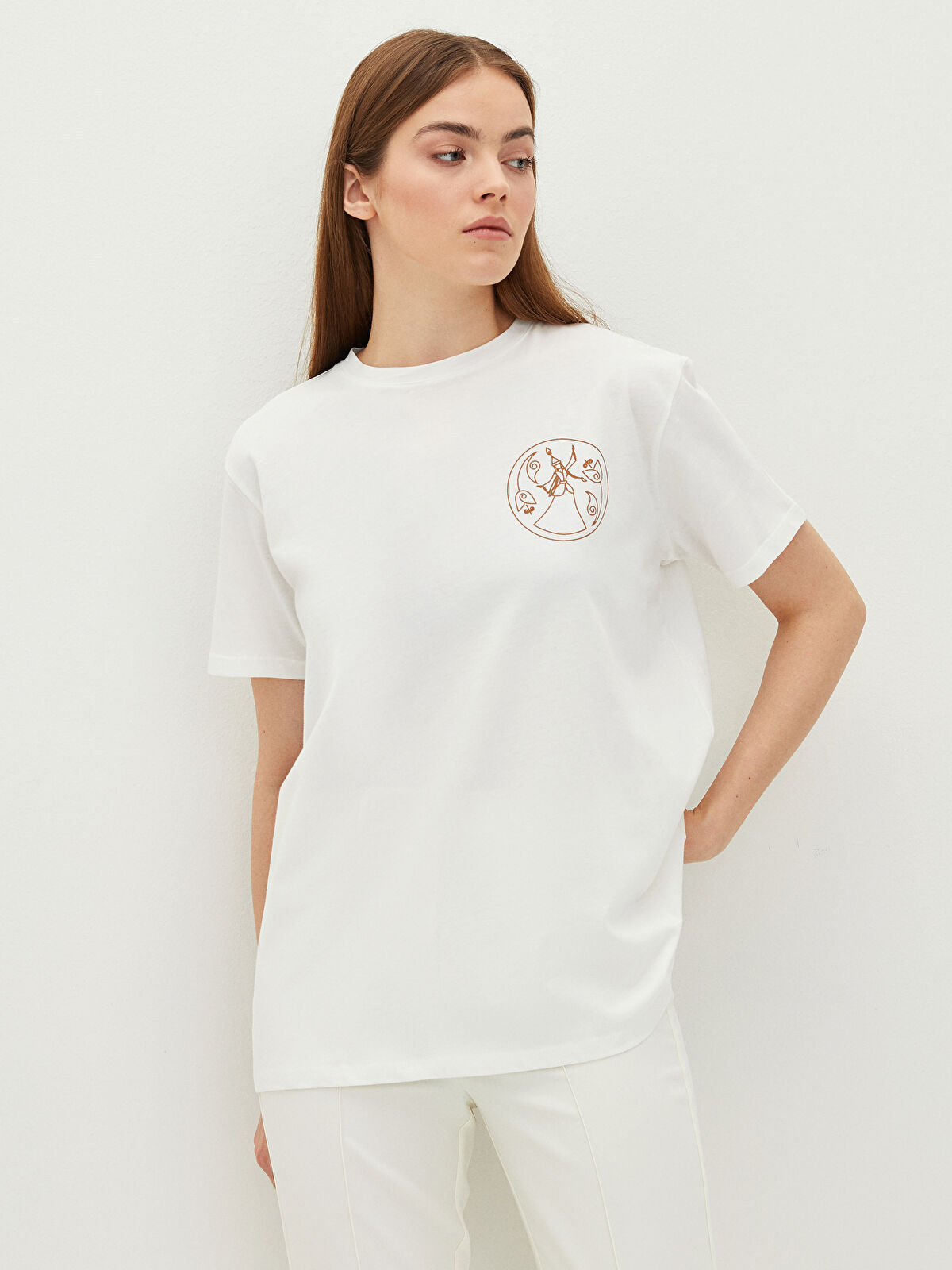 MODEST Bisiklet Yaka Baskılı Kısa Kollu Oversize Pamuklu Kadın Tunik