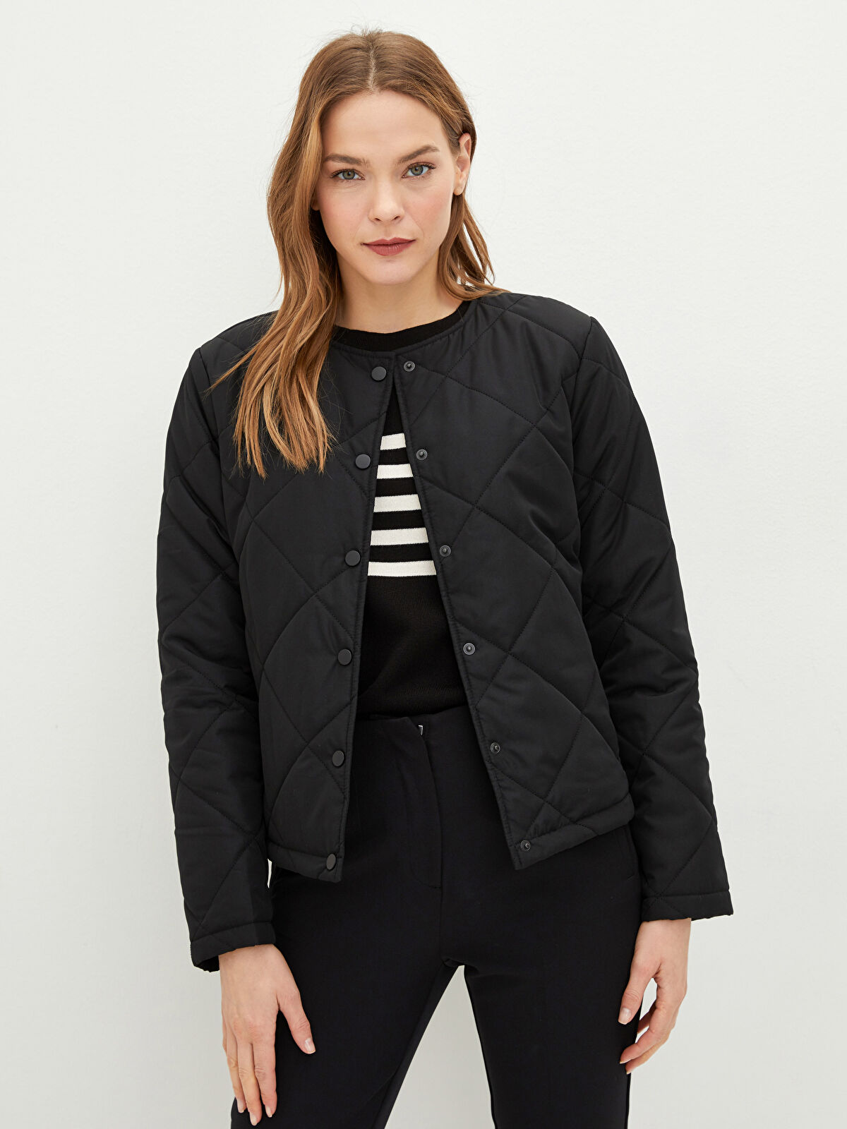 LCW CLASSIC Bisiklet Yaka Kapitone Desenli Uzun Kollu Kadın Şişme Mont