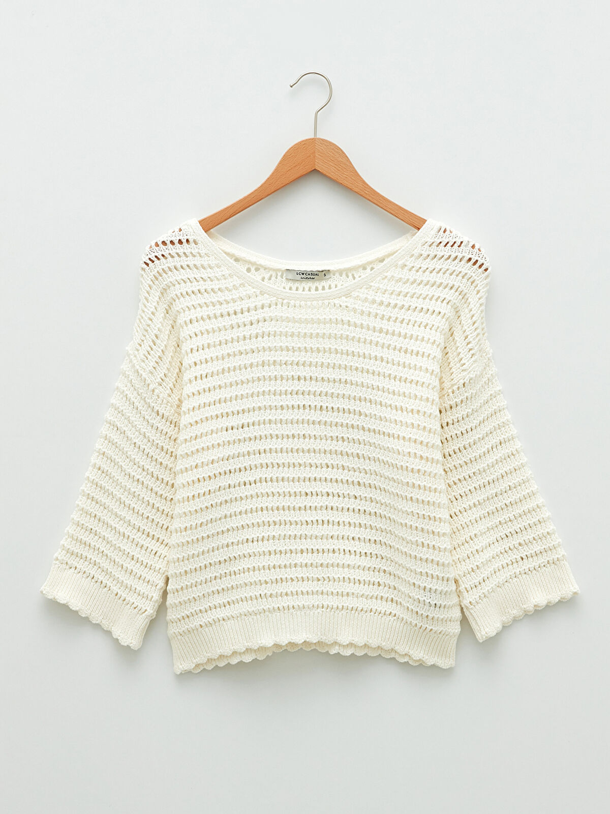 LCW CASUAL Kayık Yaka Ajurlu Uzun Kollu Kadın Triko Kazak LCW CASUAL Kayık Yaka Ajurlu Uzun Kollu Kadın Triko Kazak