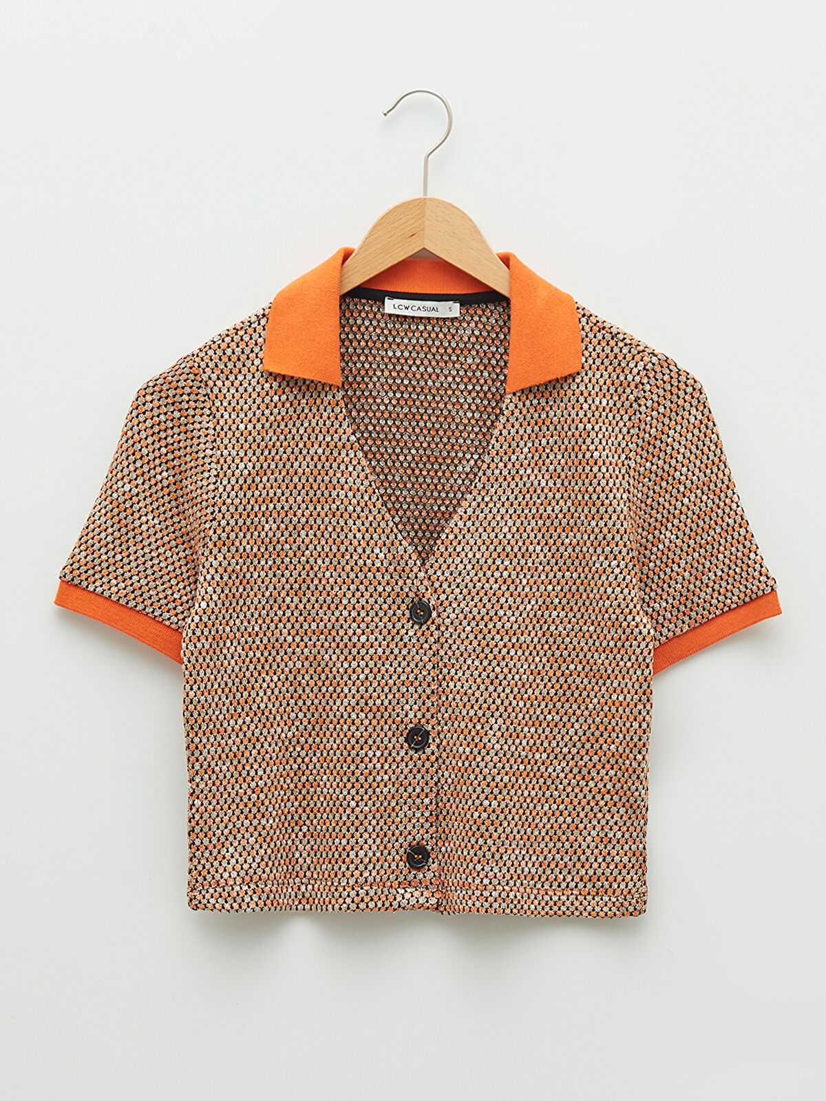 LCW CASUAL Polo Yaka Desenli Kısa Kollu Kadın Hırka