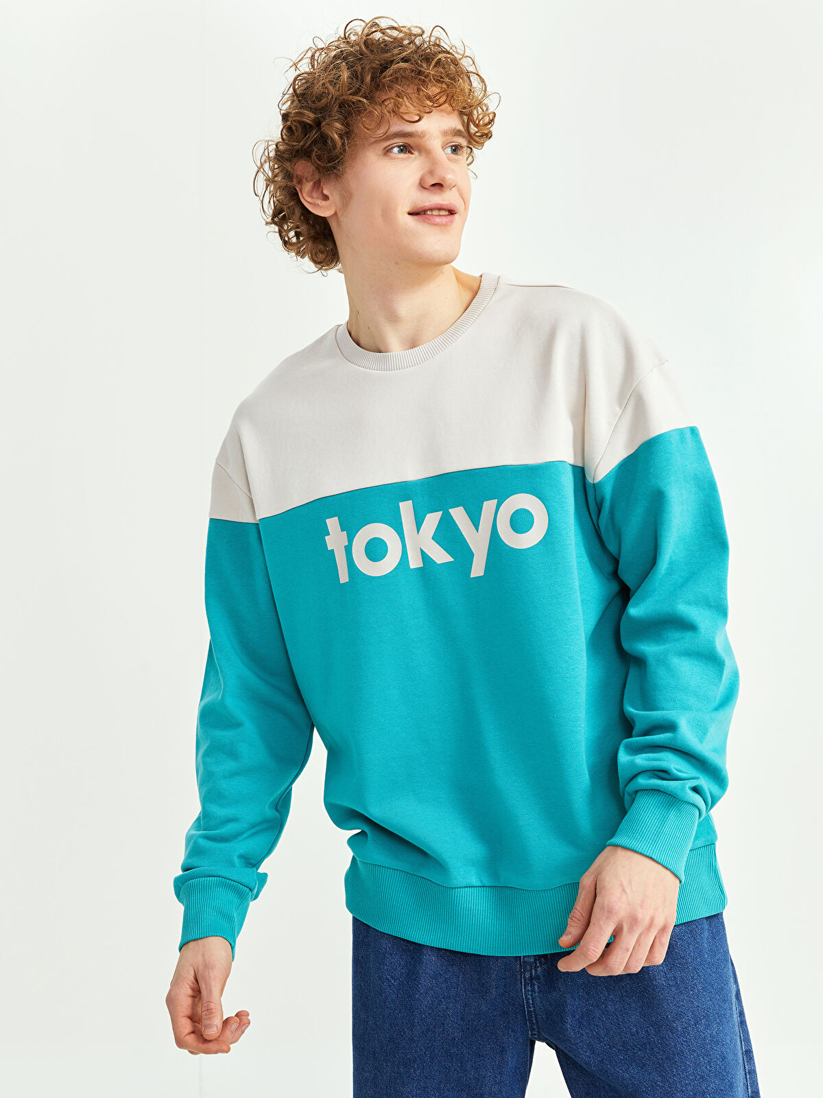XSIDE Oversize Bisiklet Yaka Uzun Kollu Baskılı Erkek Sweatshirt