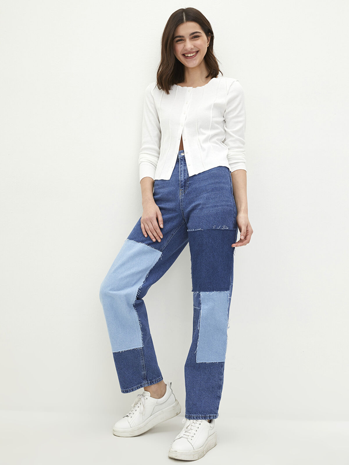 Yüksek Bel Rahat Kalıp Renk Bloklu Cep Detaylı Rodeo Kadın Jean Pantolon