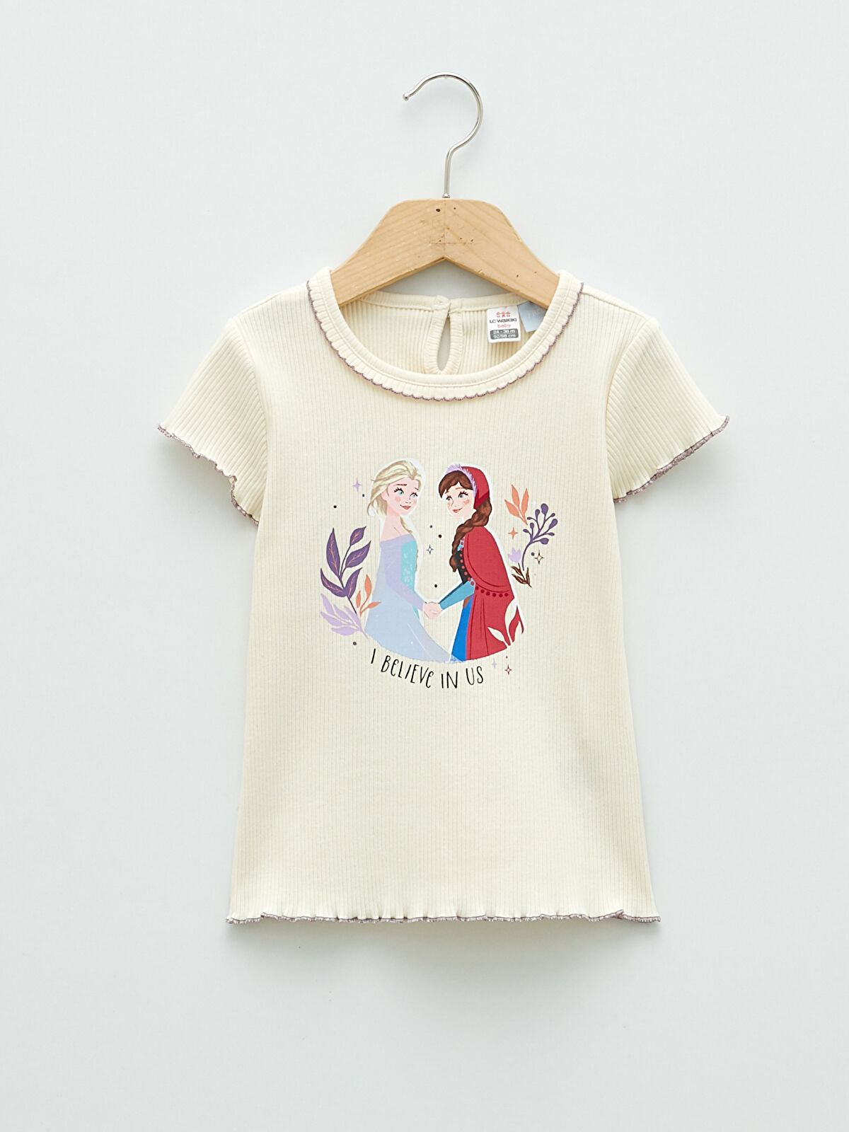 Bisiklet Yaka Kısa Kollu Frozen Baskılı Pamuklu Kız Bebek Tişört