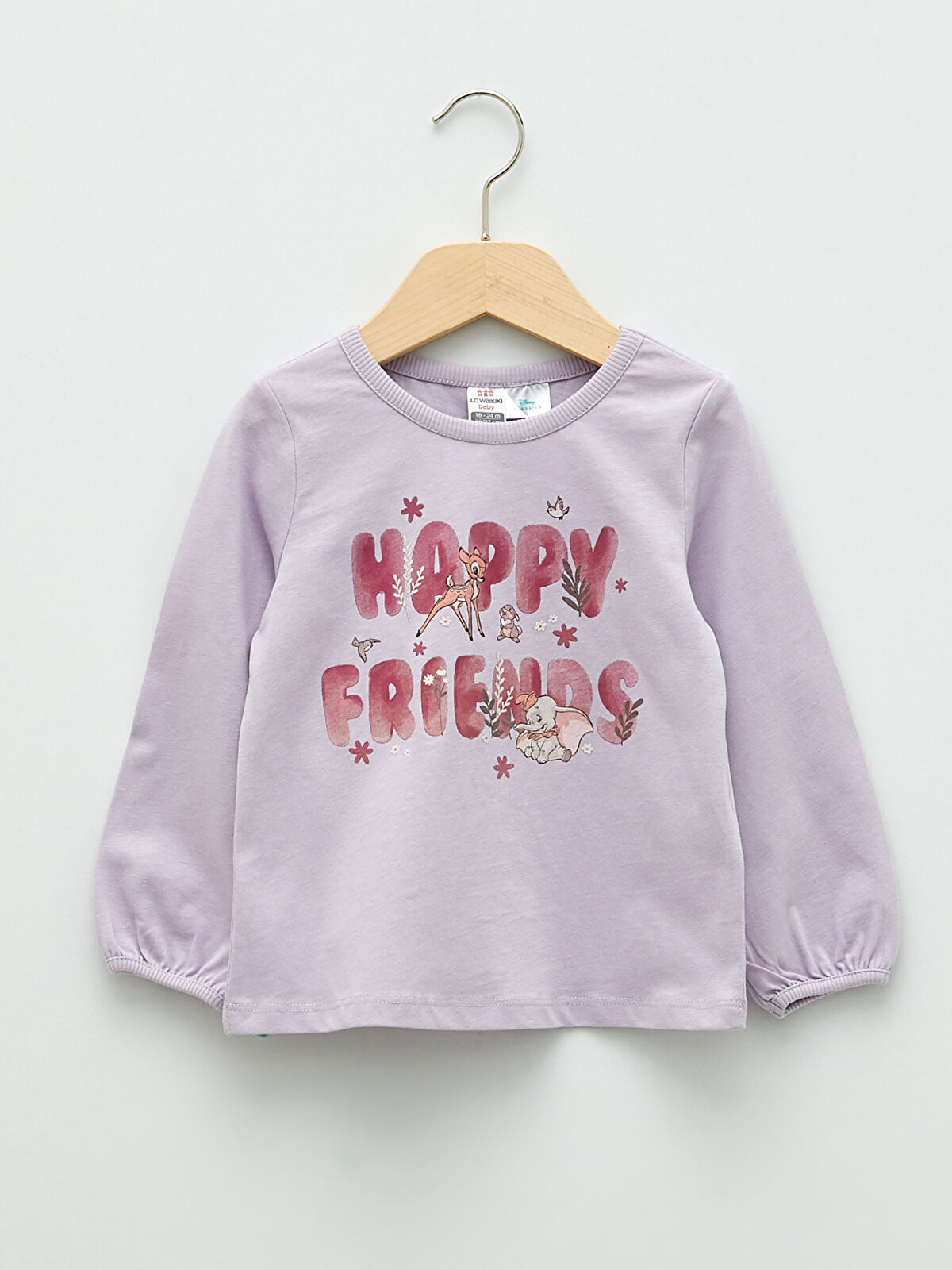 Bisiklet Yaka Uzun Kollu Bambi Baskılı Kız Bebek Tişört