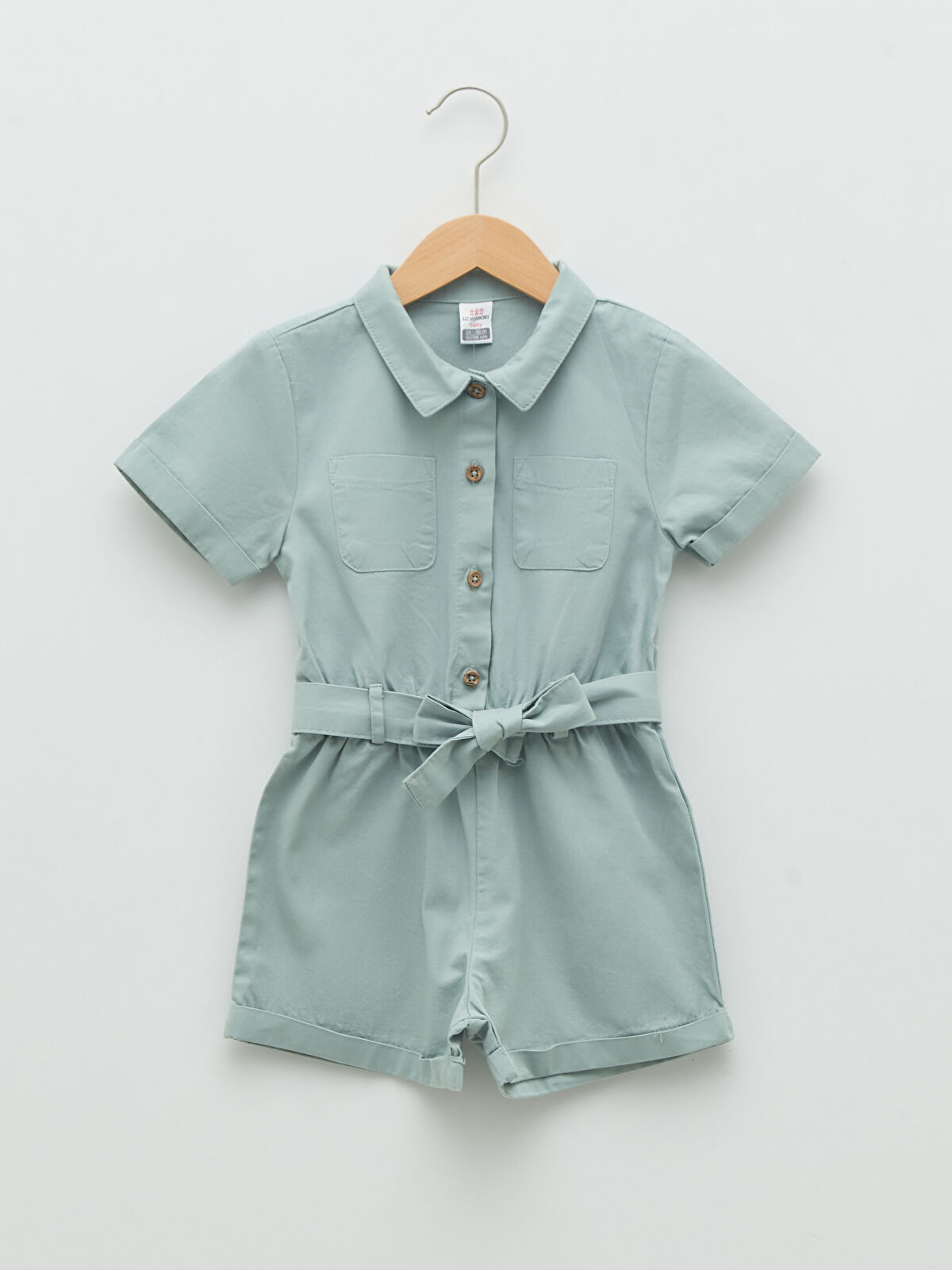 Gömlek Yaka Basic Kısa Kollu Poplin Kız Bebek Tulum