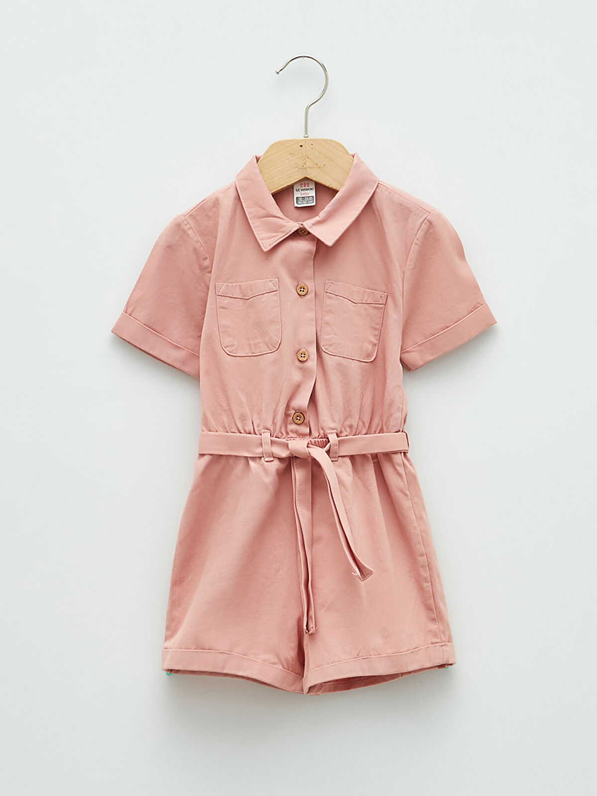 Gömlek Yaka Basic Kısa Kollu Poplin Kız Bebek Tulum