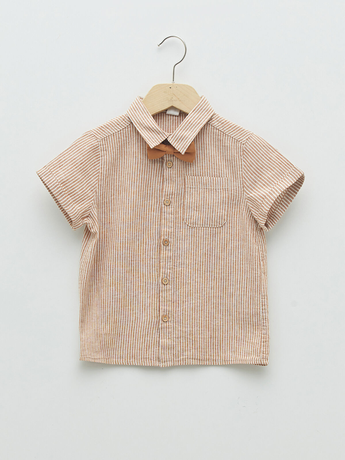 Kısa Kollu Çizgili Erkek Bebek Gömlek ve Papyon
