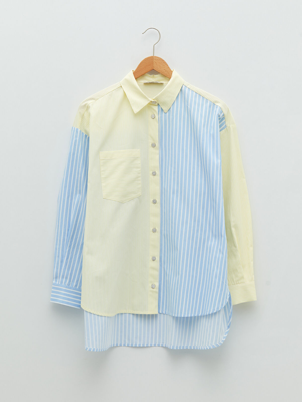 LCW LIMITED Önden Düğme Kapamalı Renk Bloklu Uzun Kollu Poplin Kadın Gömlek