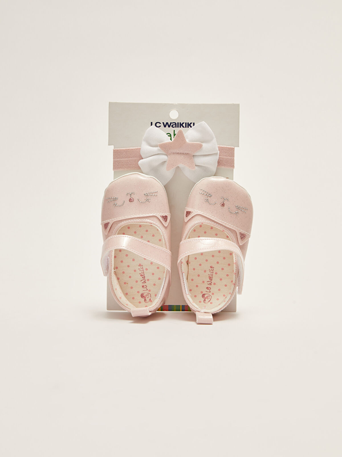 Pamuk Astarlı Nakışlı Kız Bebek Yürüme Öncesi Ayakkabı Ve Saç Bandı