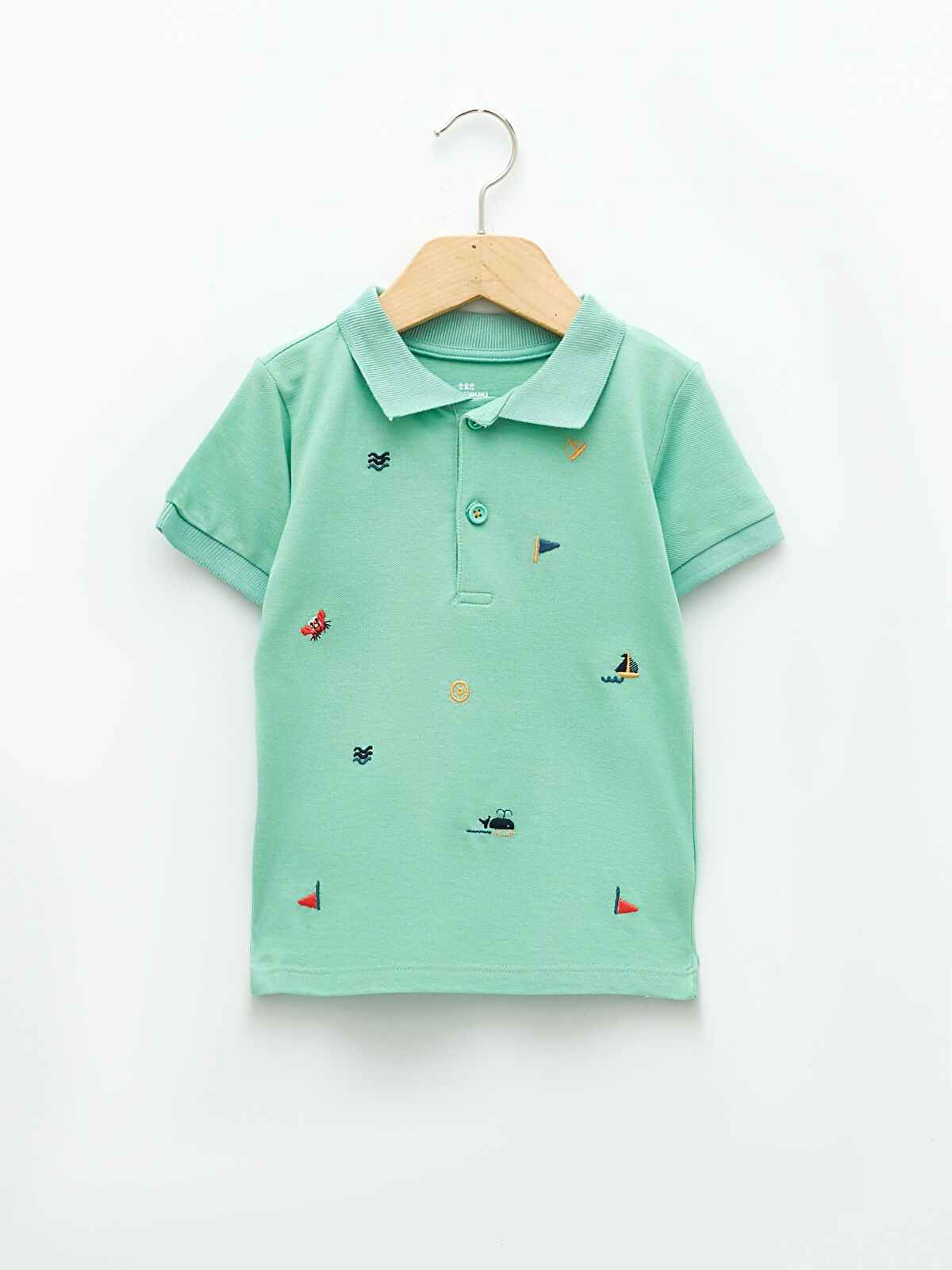Polo Yaka Kısa Kollu Nakış Detaylı Erkek Bebek Tişört