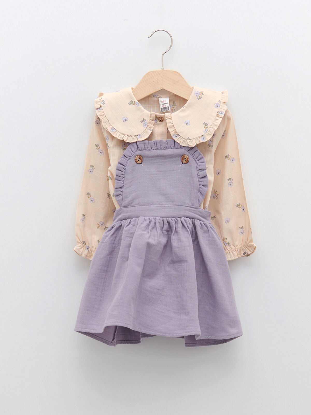 Bebe Yaka Uzun Kollu Desenli Pamuklu Kız Bebek Bluz ve Elbise 2'li Takım Bebe Yaka Uzun Kollu Desenli Pamuklu Kız Bebek Bluz ve Elbise 2'li Takım