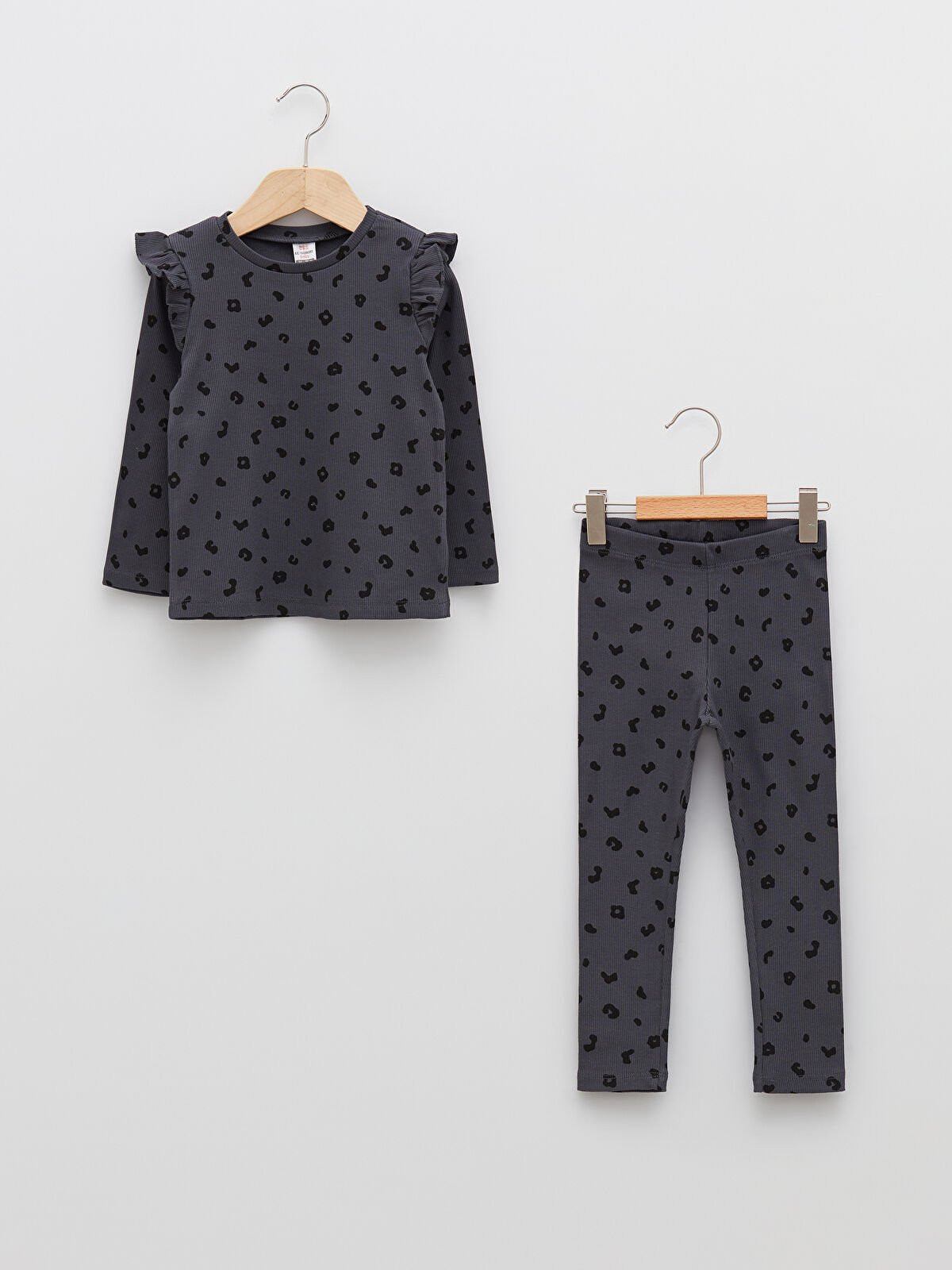 Bisiklet Yaka Uzun Kollu Desenli Kız Bebek Bluz ve Tayt 2'li Takım