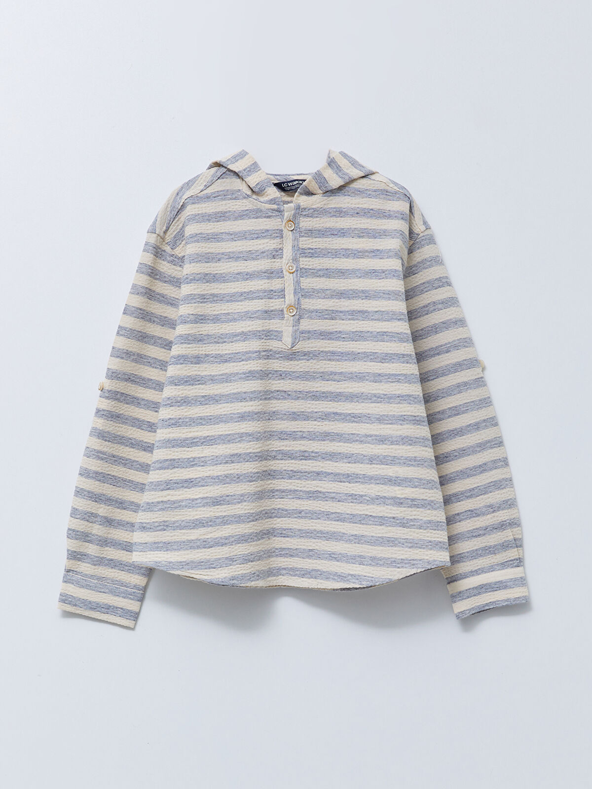 Kapüşonlu Çizgili Uzun Kollu Erkek Çocuk Gömlek