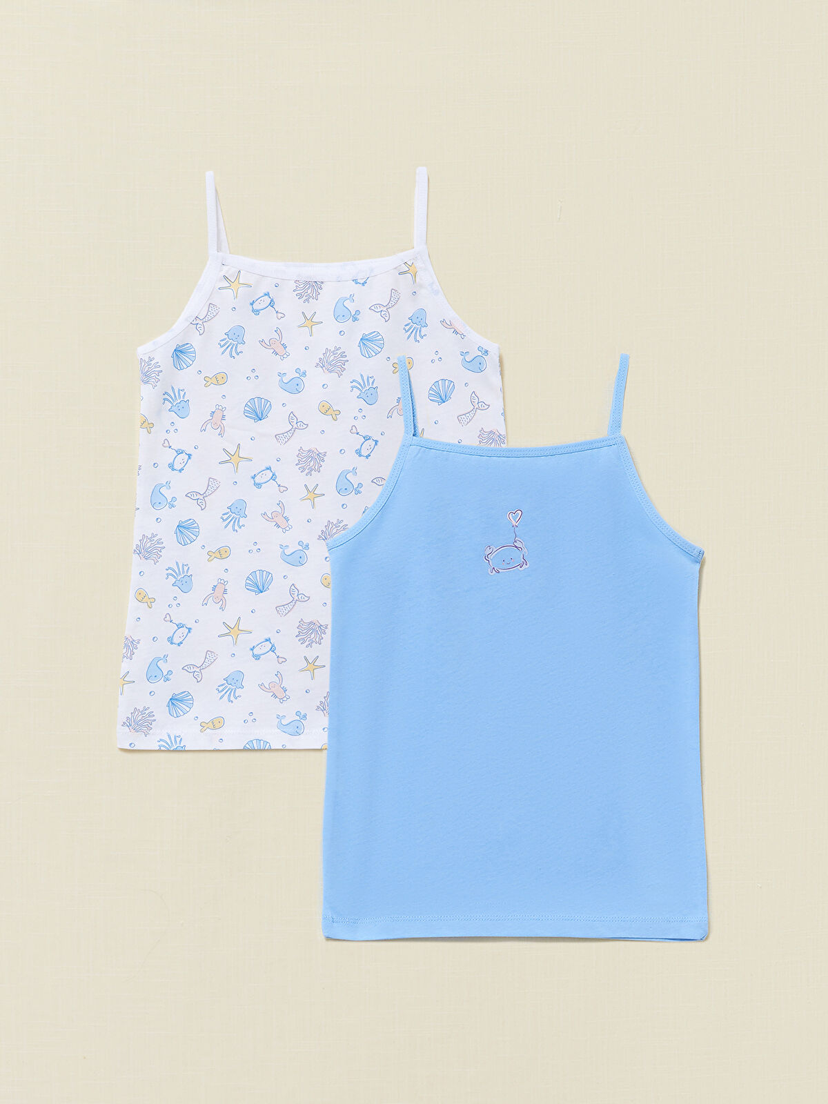 LCW GREEN Kare Yaka Baskılı Askılı Organik Pamuklu Kız Çocuk Atlet 2'li