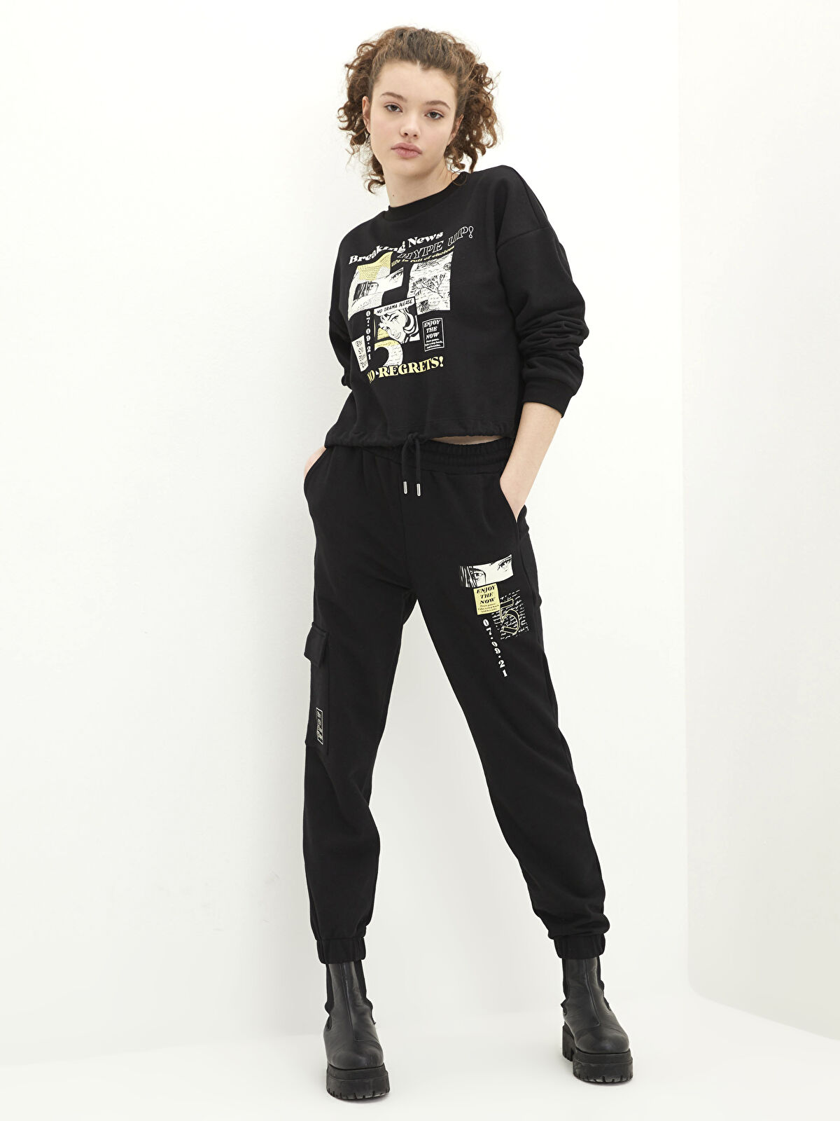 LCW CASUAL Beli Lastikli Baskılı Cep Detaylı Kadın Jogger Eşofman Altı