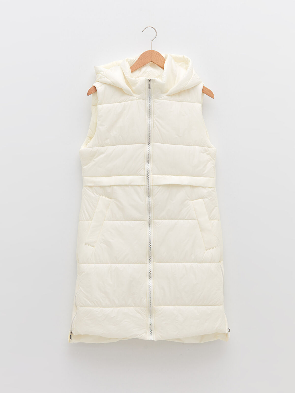 Kapüşonlu Düz Cep Detaylı Uzun Kadın Yelek