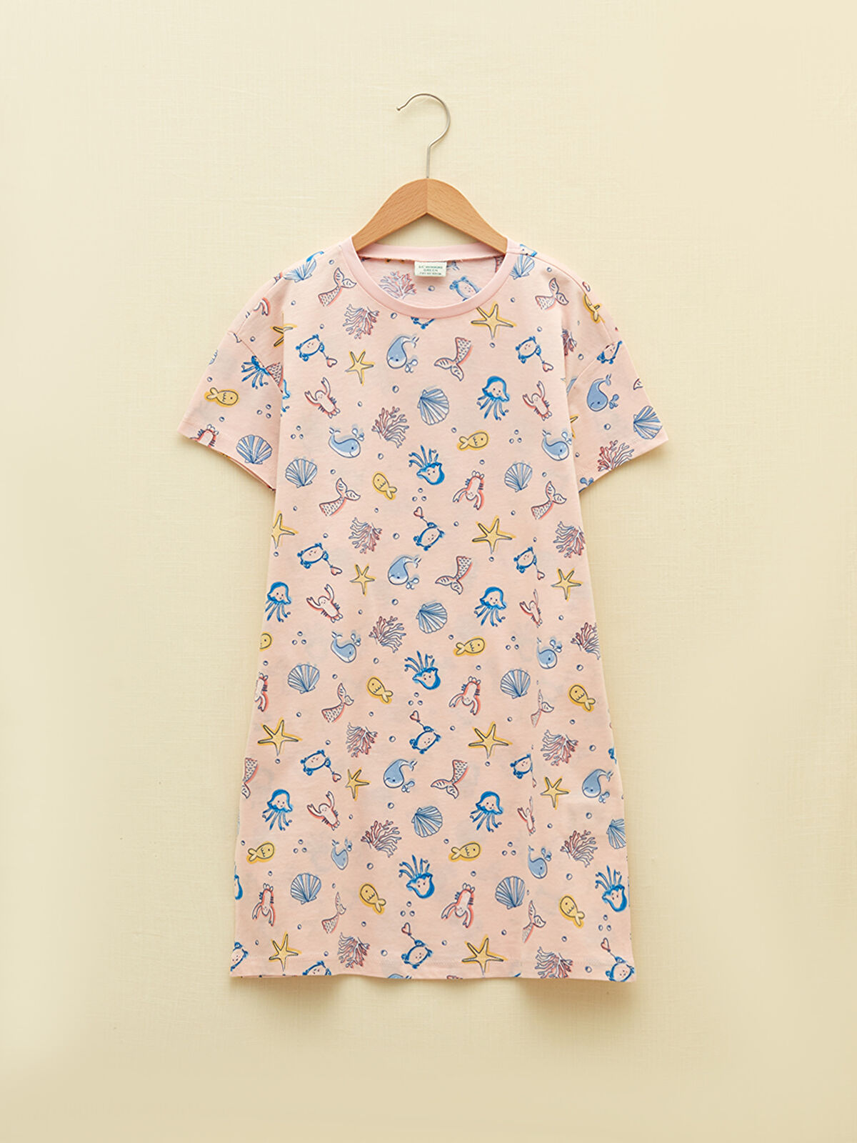 LCW GREEN Bisiklet Yaka Baskılı Kısa Kollu Organik Pamuklu Kız Çocuk Gecelik