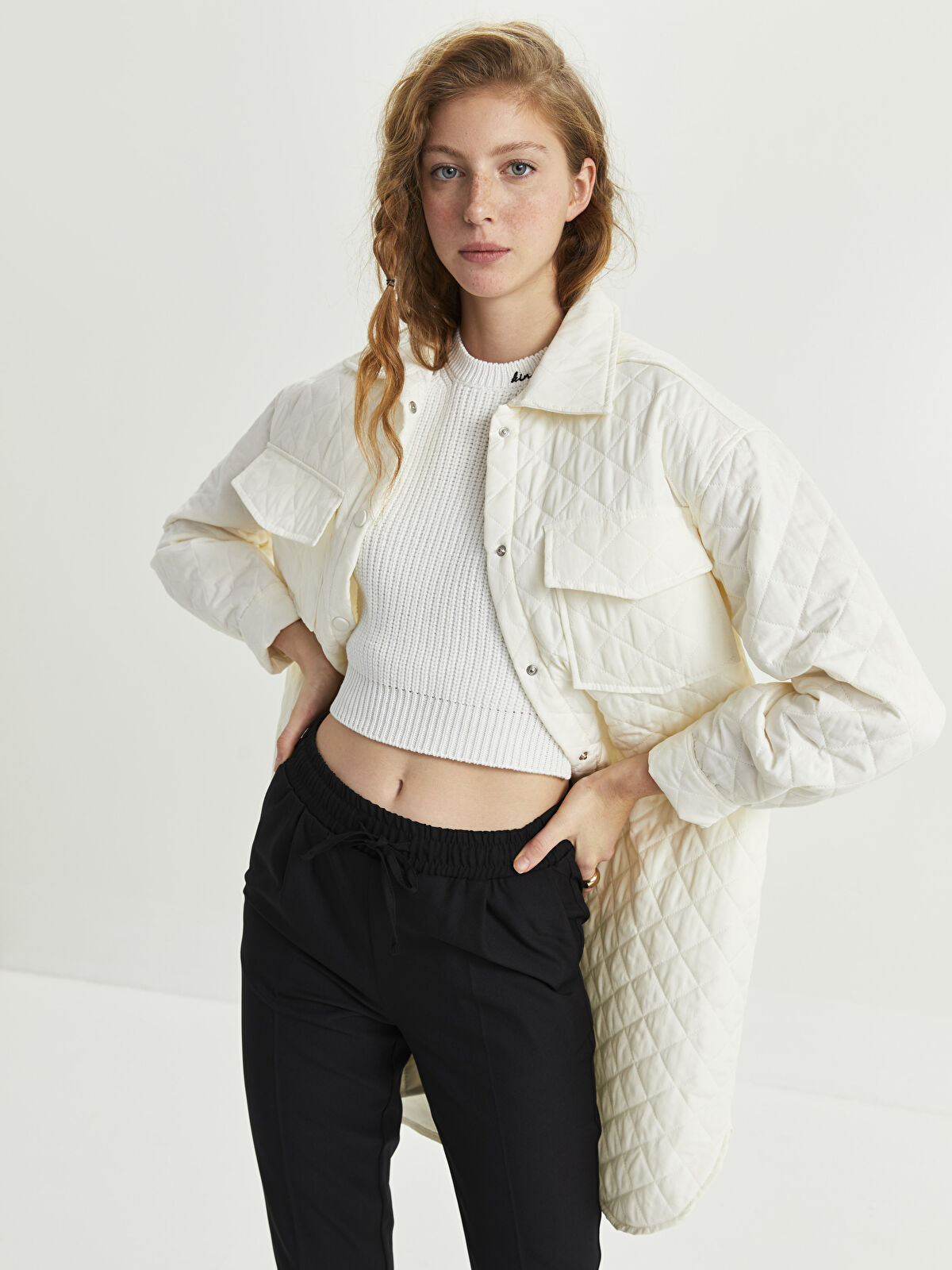 XSIDE Gömlek Yaka Kapitone Desenli Uzun Kollu Kadın Mont