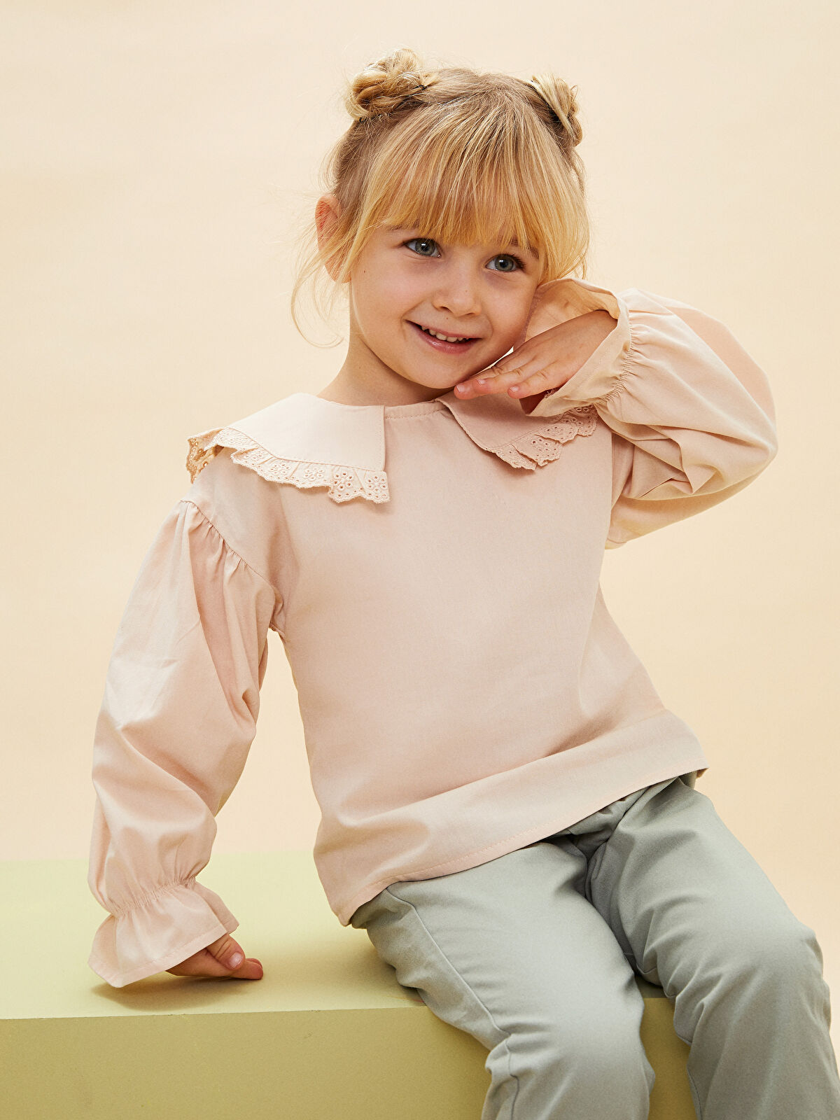 Bebe Yaka Uzun Kollu Basic Pamuklu Kız Bebek Bluz