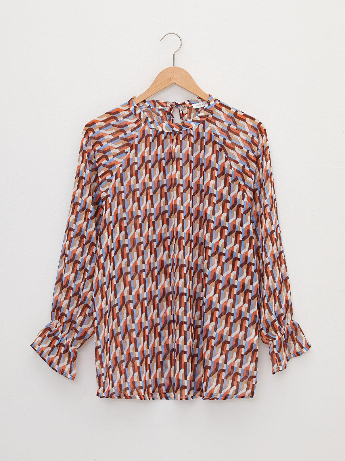 LCW CLASSIC Bisiklet Yaka Desenli Uzun Kollu Şifon Kadın Bluz