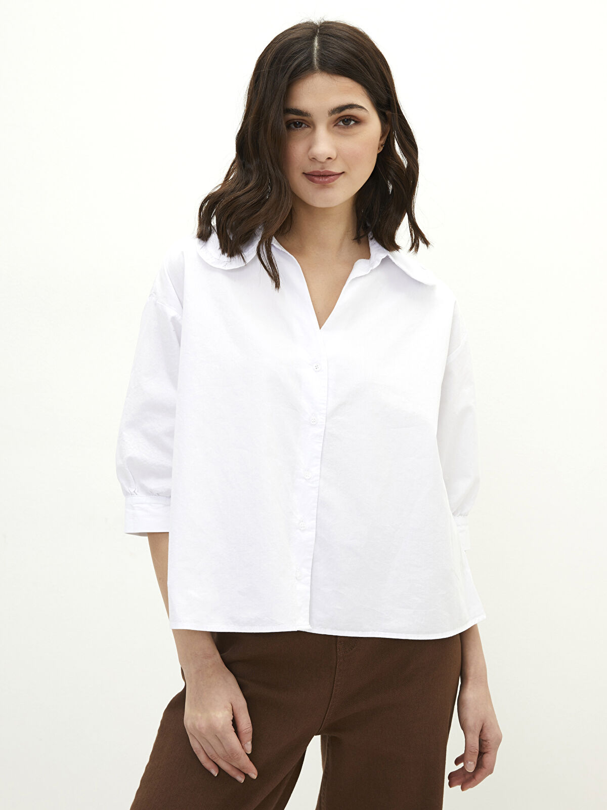 LCW CASUAL Önden Düğme Kapamalı Düz Oversize Poplin Kadın Gömlek