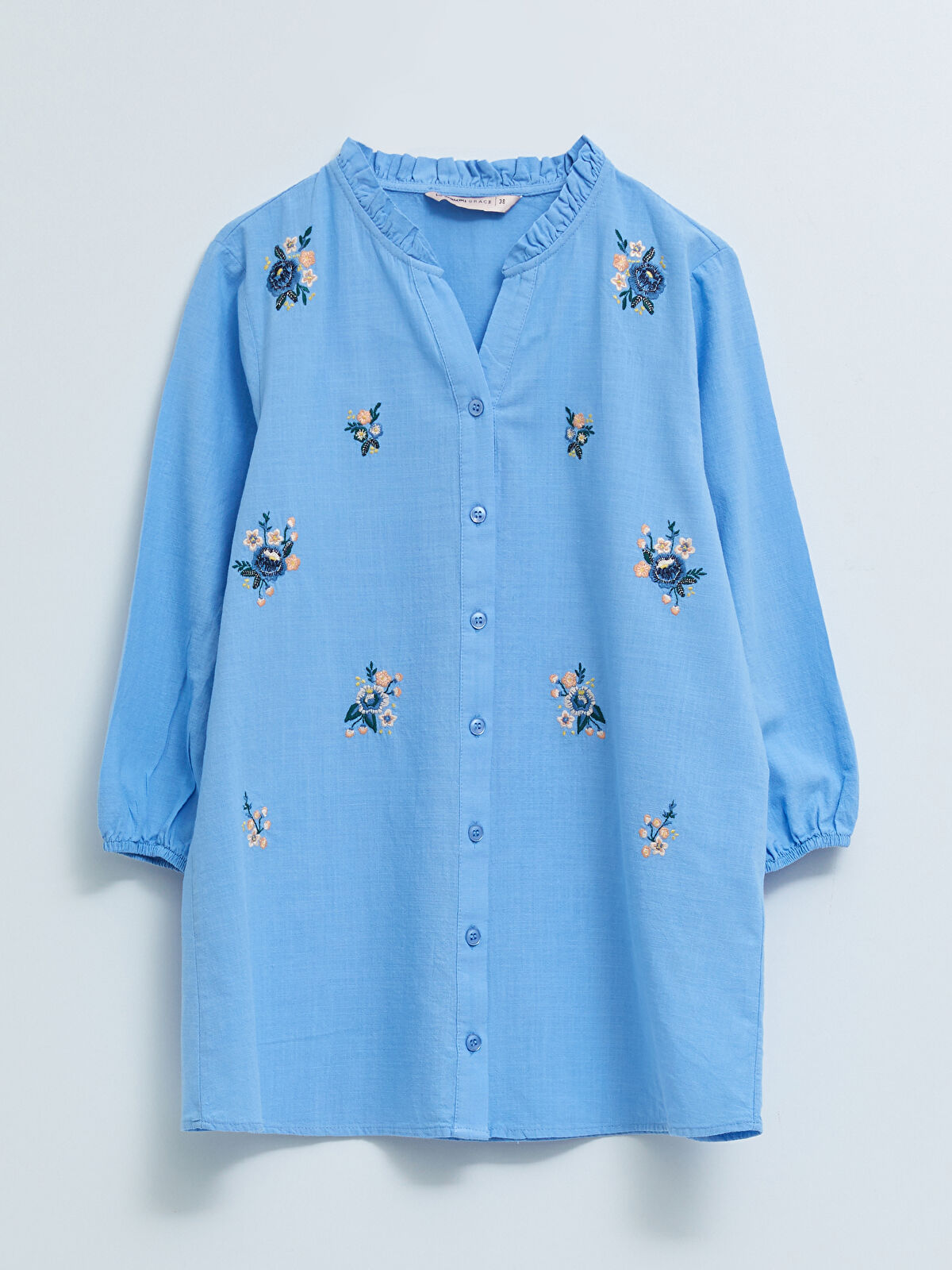 LCW GRACE Kaçık Yaka Nakışlı Pamuklu Kadın Gömlek