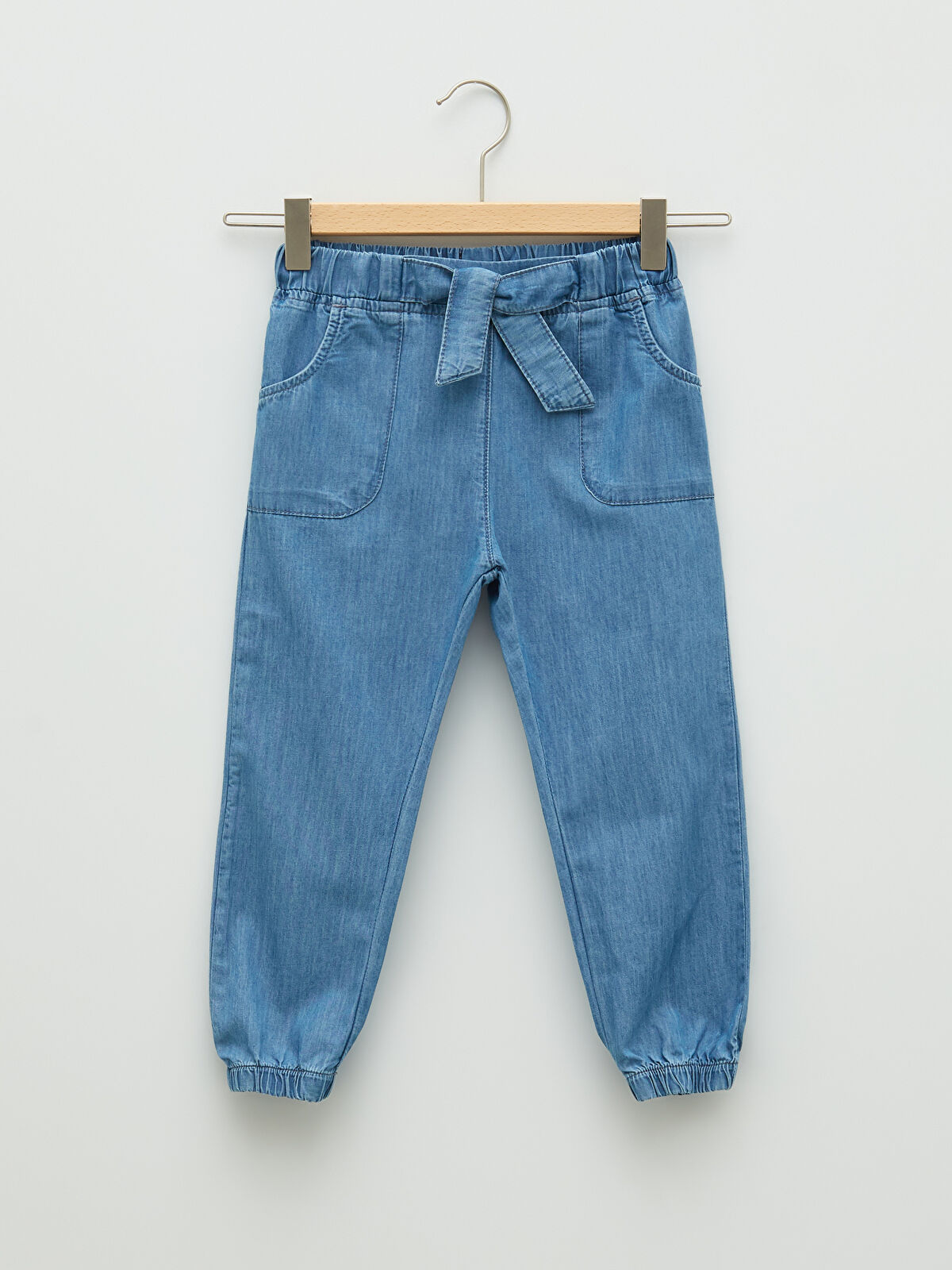 Beli Lastikli Basic Pamuklu Kız Bebek Jean Pantolon