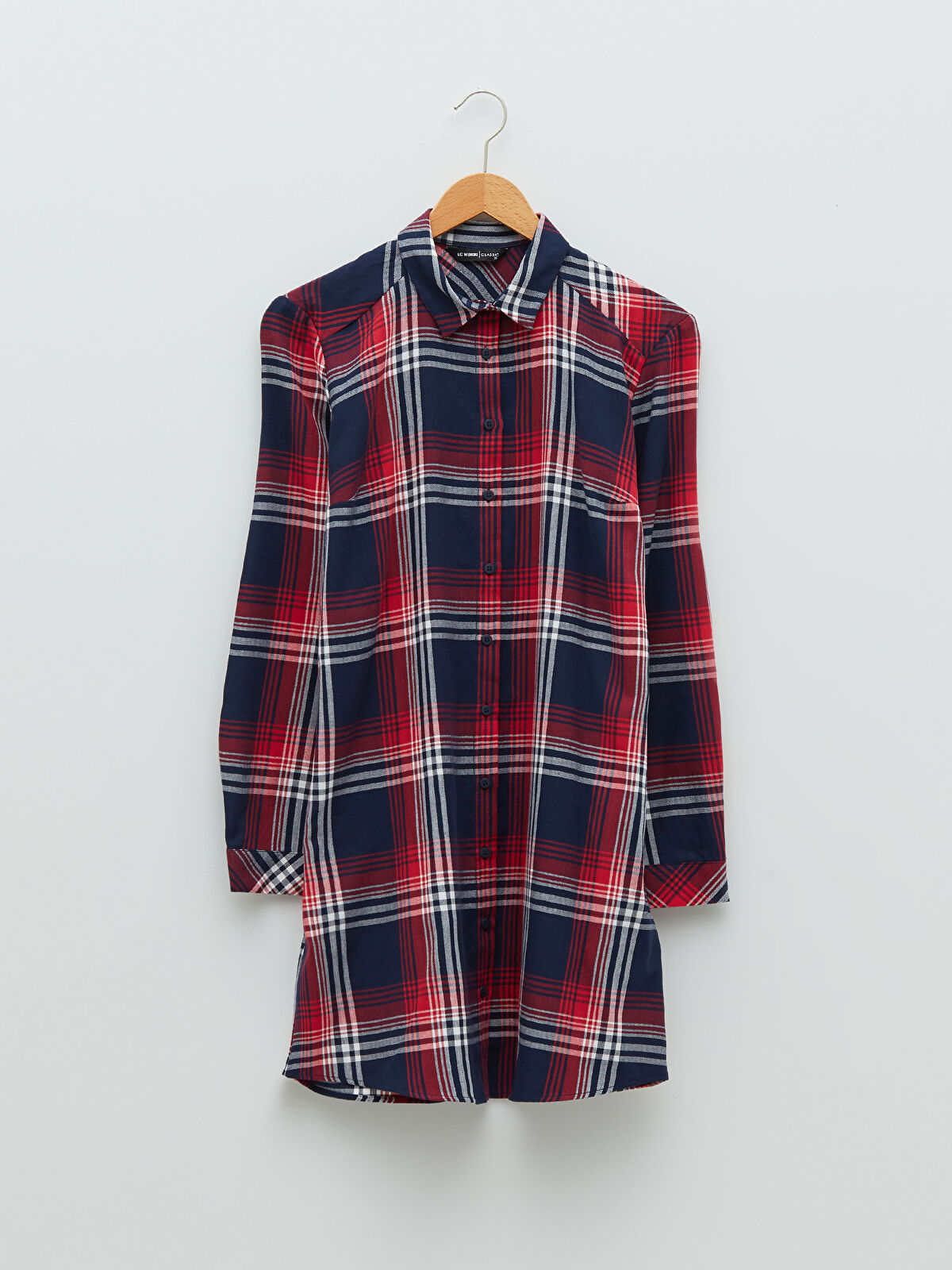 LCW CLASSIC Gömlek Yaka Ekose Uzun Kollu Poplin Kadın Tunik