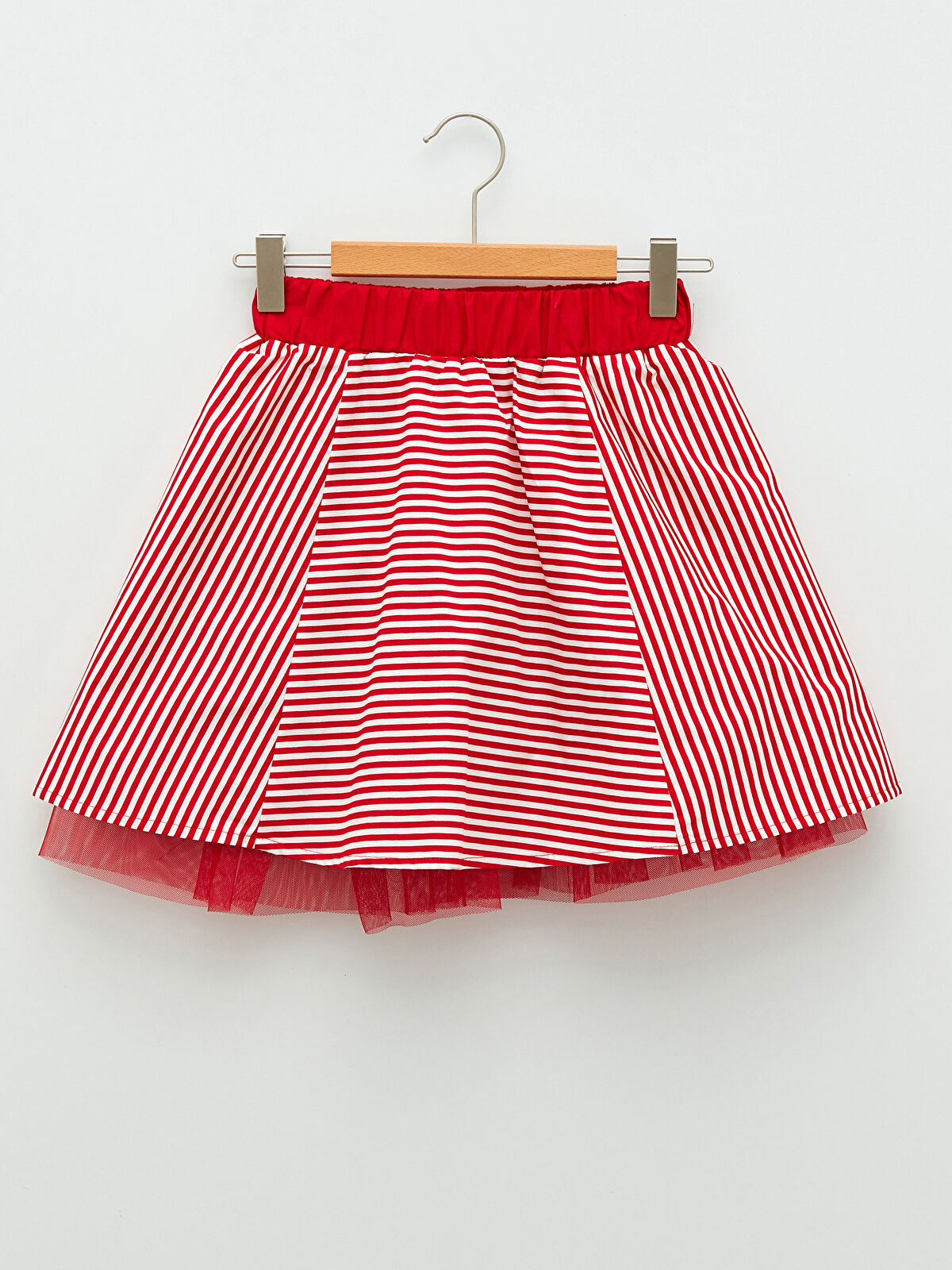 Beli Lastikli Çizgili Poplin Kız Çocuk Etek
