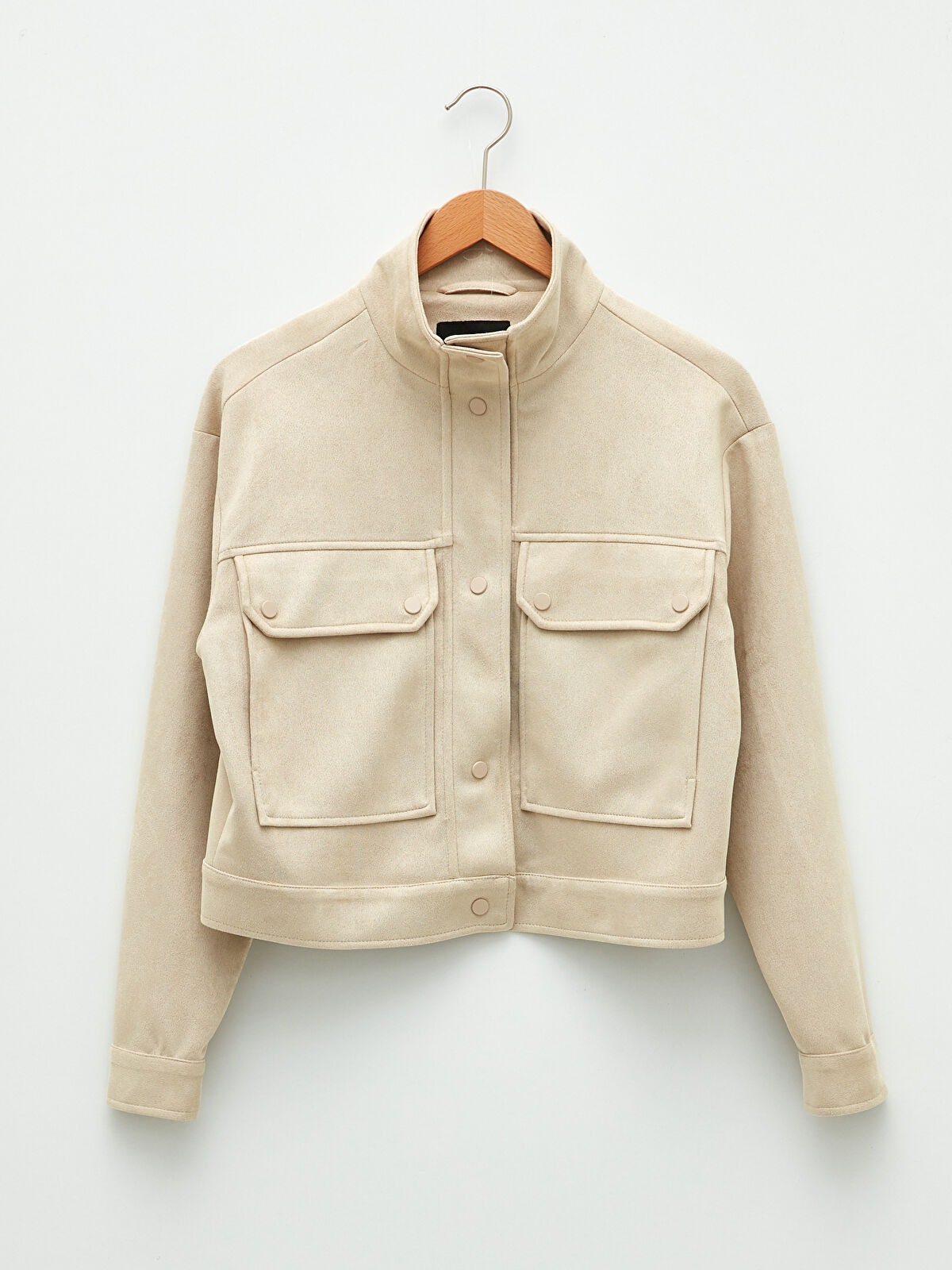 LCW CASUAL Dik Yaka Düz Uzun Kollu Kadın Deri Görünümlü Mont