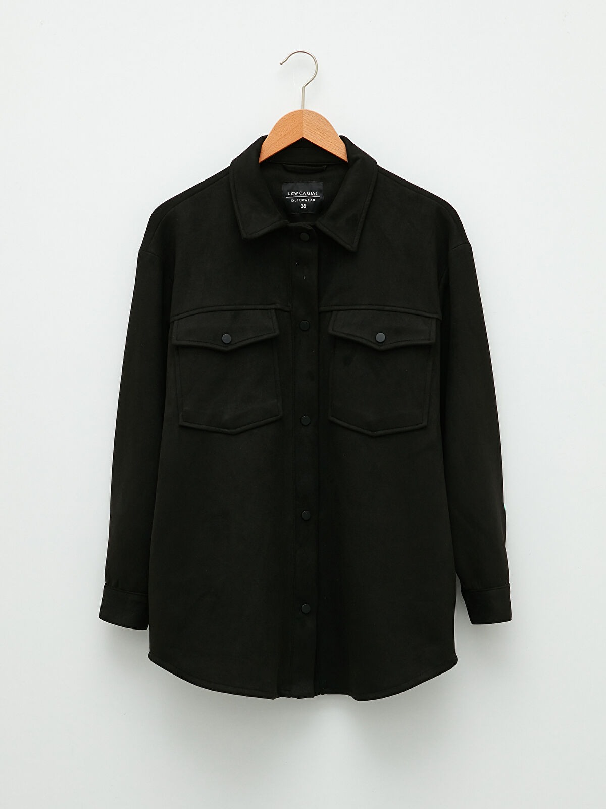 LCW CASUAL Gömlek Yaka Düz Uzun Kollu Kadın Deri Görünümlü Mont