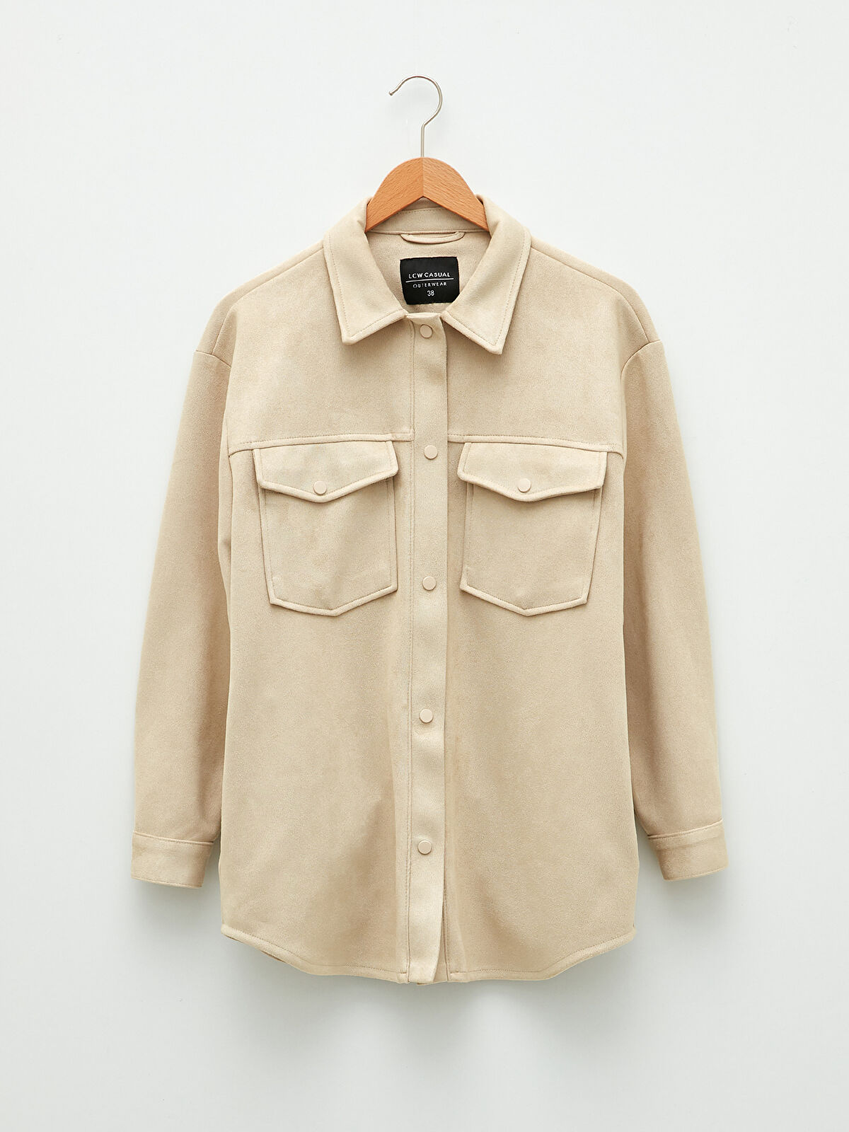 LCW CASUAL Gömlek Yaka Düz Uzun Kollu Kadın Deri Görünümlü Mont