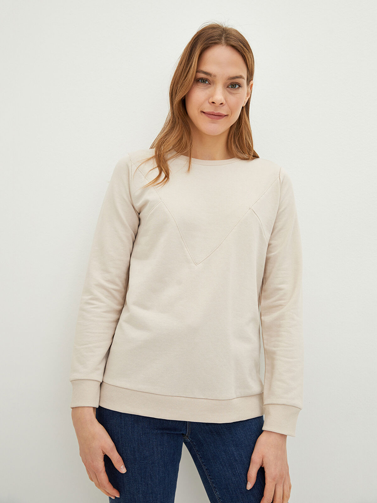 LCW CLASSIC Bisiklet Yaka Kendinden Deseni Uzun Kollu Kadın Sweatshirt