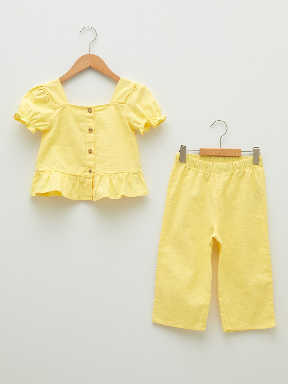 Kare Yaka Kısa Kollu Basic Kız Bebek Bluz ve Pantolon 2'li Takım