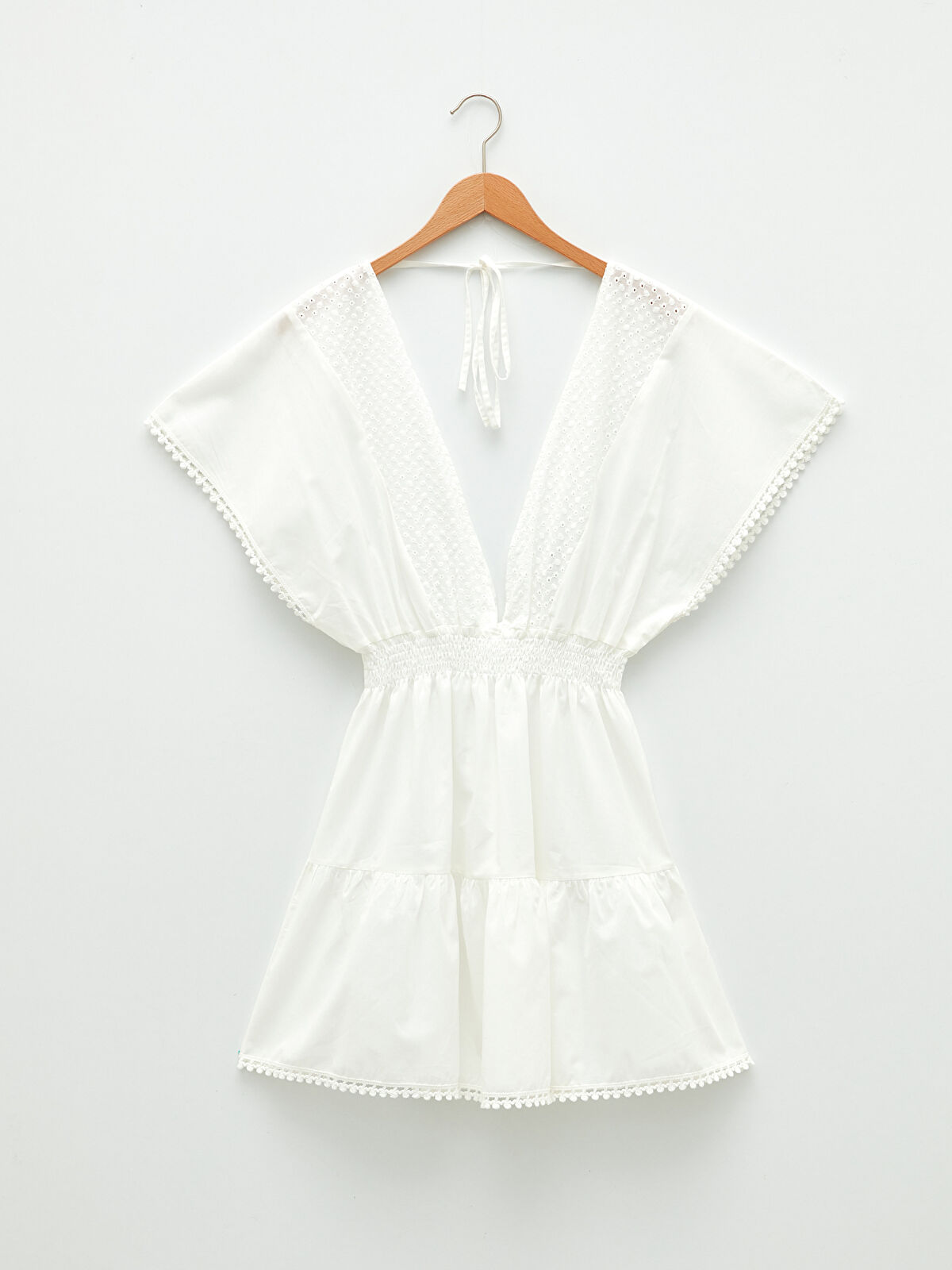 XSIDE V Yaka Nakışlı Kolsuz Pamuklu Kadın Plaj Elbisesi