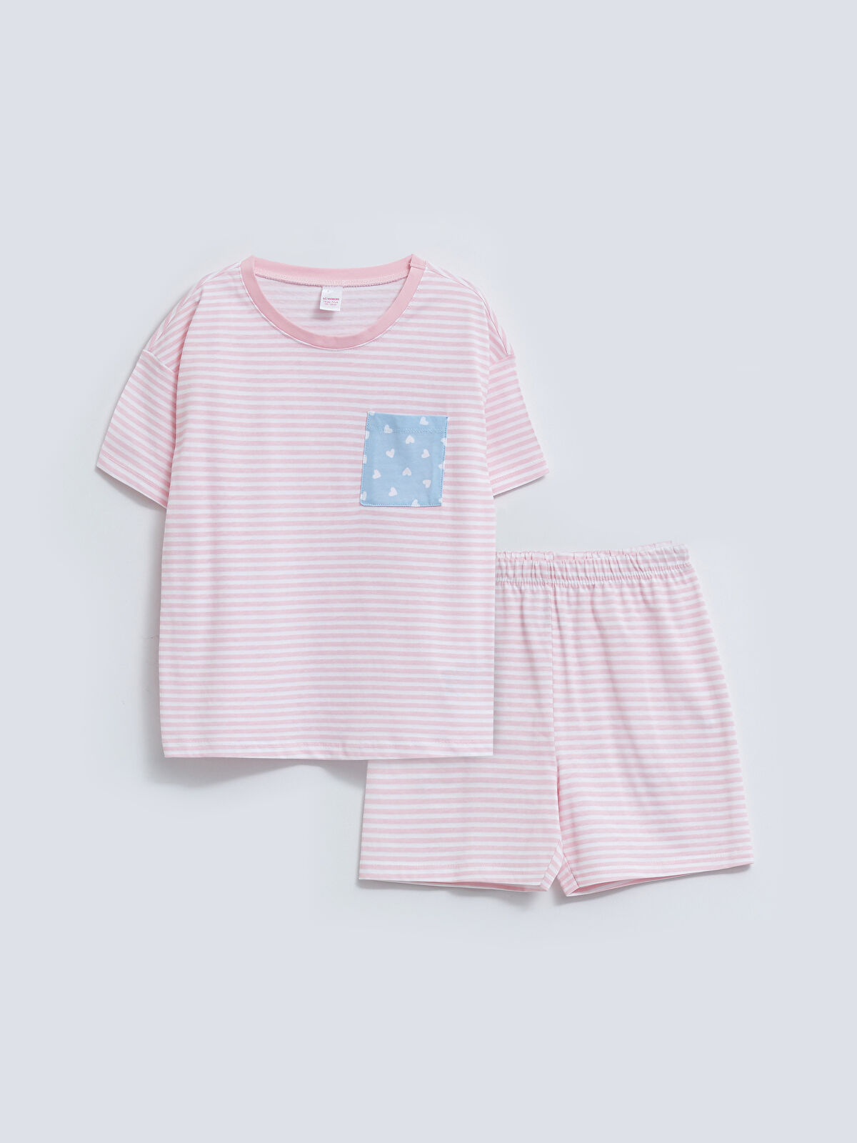 Bisiklet Yaka Çizgili Kısa Kollu Kız Çocuk Şortlu Pijama Takımı