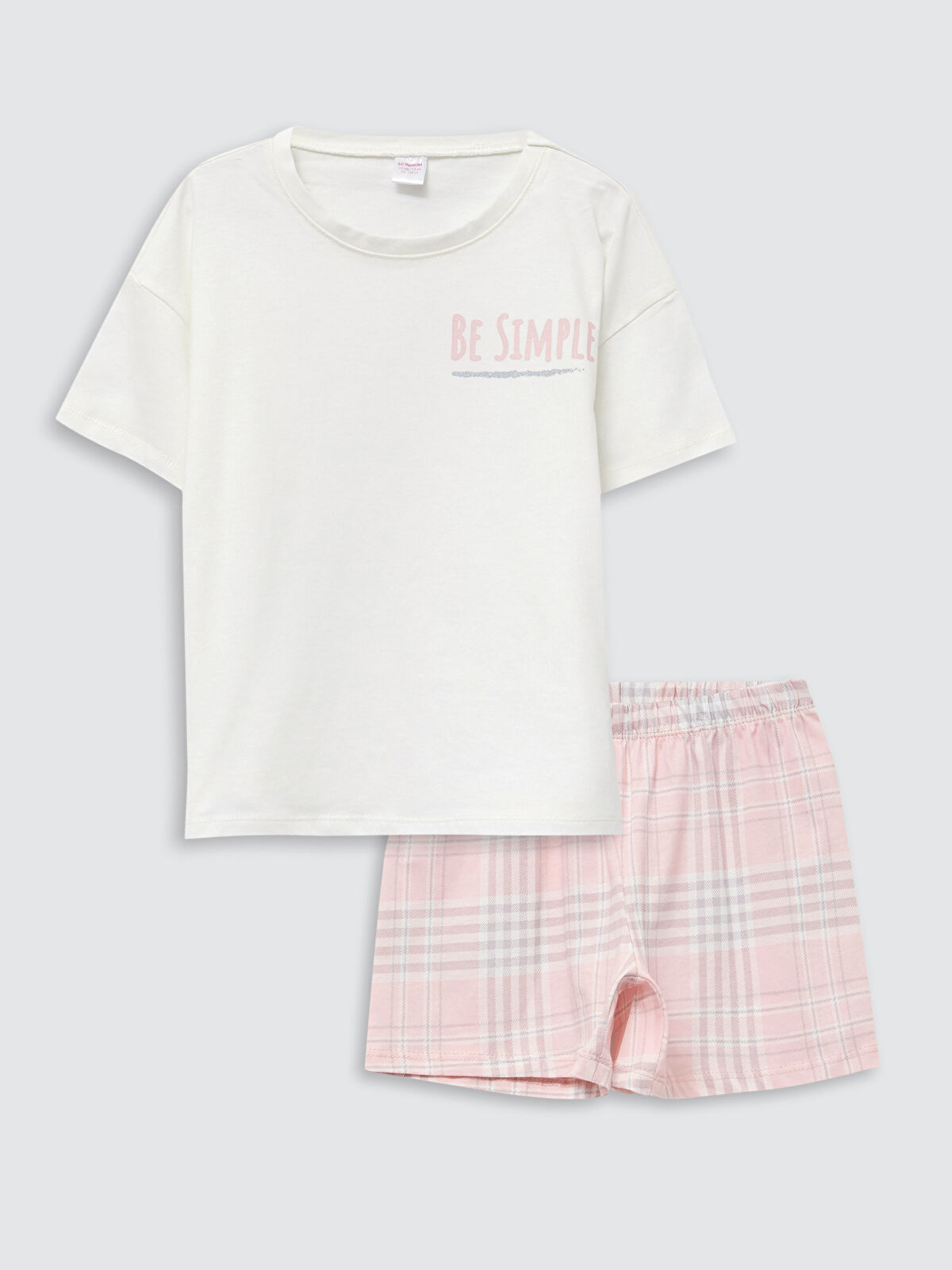 Bisiklet Yaka Ekose Kısa Kollu Kız Çocuk Şortlu Pijama Takımı