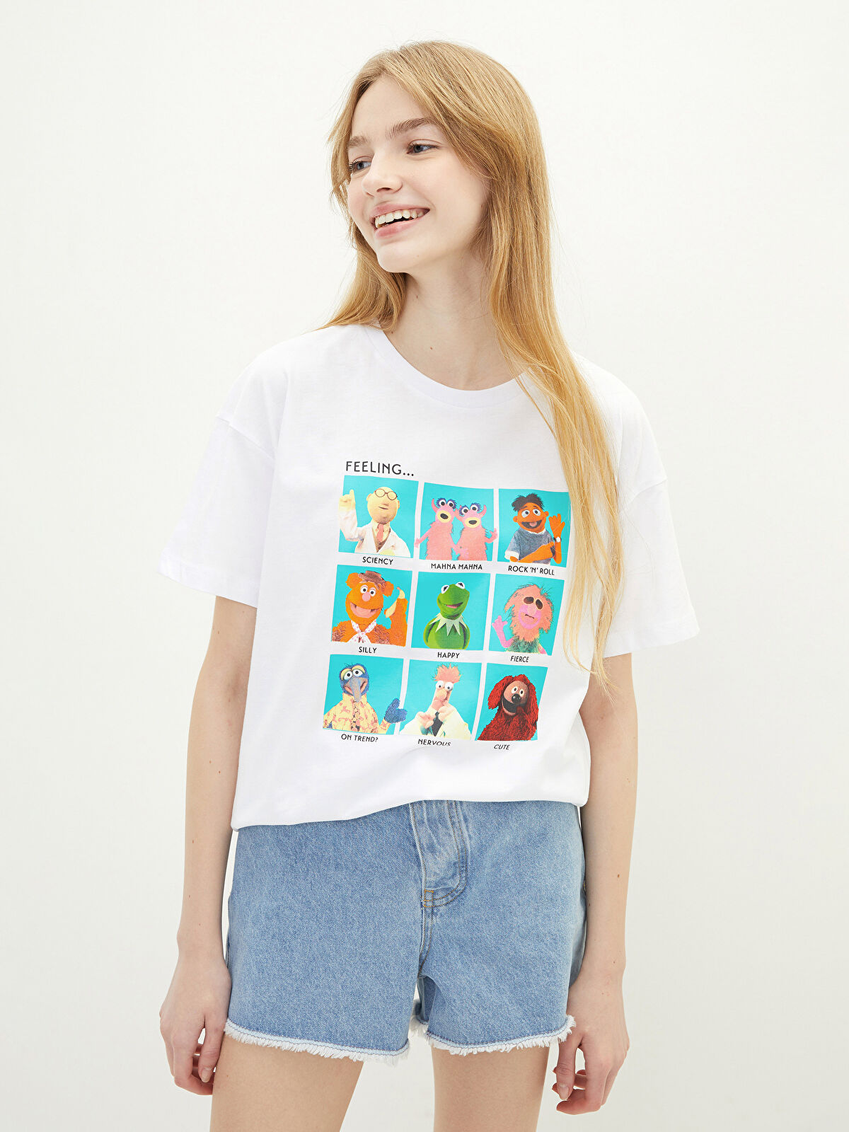 Bisiklet Yaka Disney Baskılı Kısa Kollu Pamuklu Kadın Tişört Anne Kız Kombini