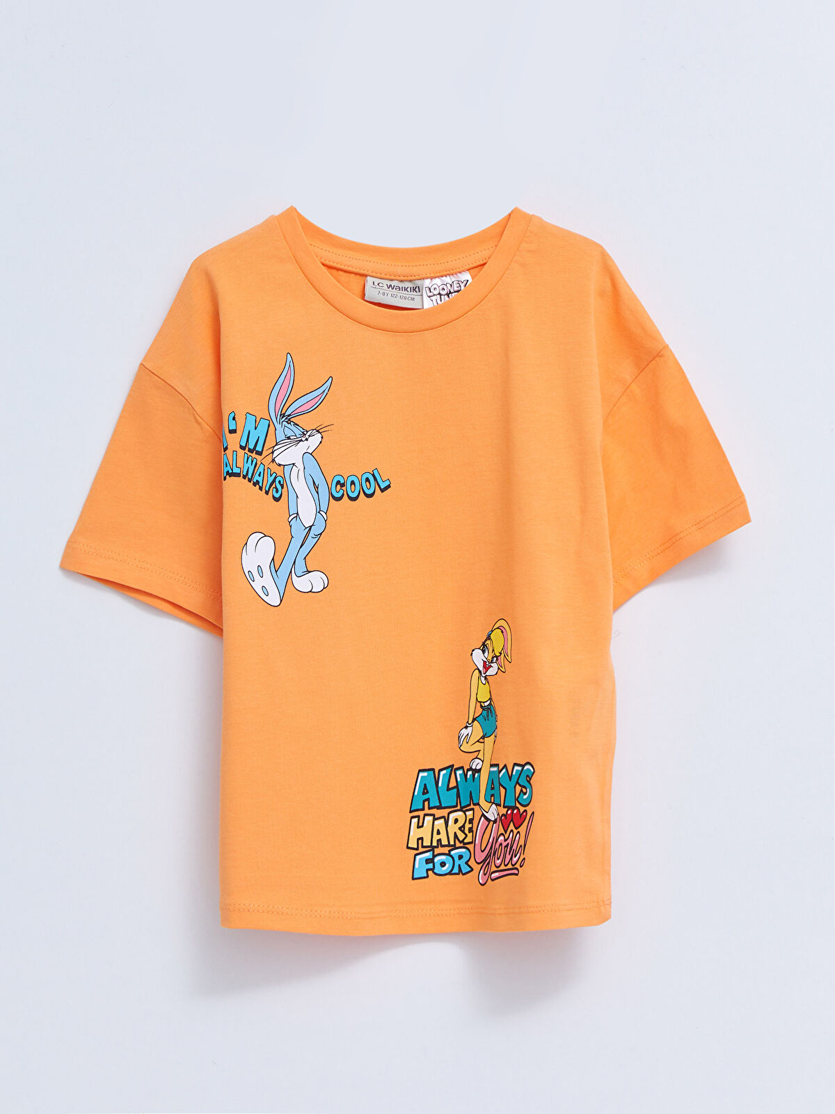 Bisiklet Yaka Looney Tunes Baskılı Kısa Kollu Pamuklu Kız Çocuk Tişört