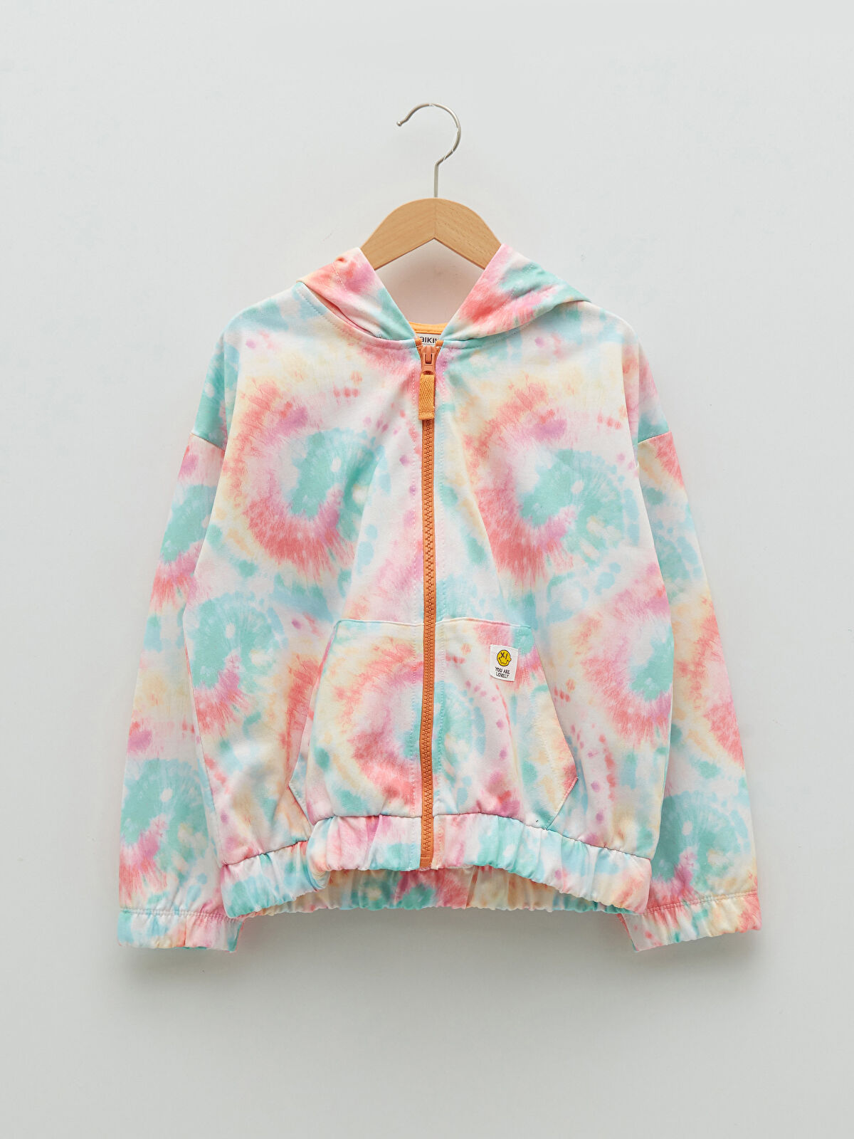 Kapüşonlu Batik Desenli Uzun Kollu Kız Çocuk Fermuarlı Sweatshirt