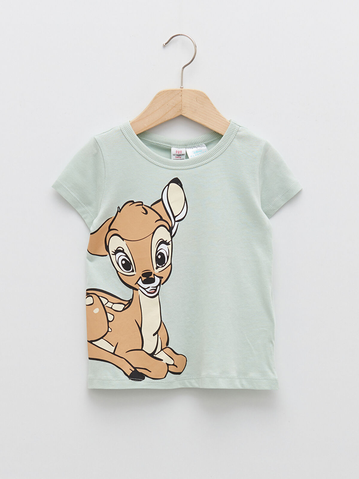 Bisiklet Yaka Kısa Kollu Bambi Baskılı Pamuklu Kız Bebek Tişört