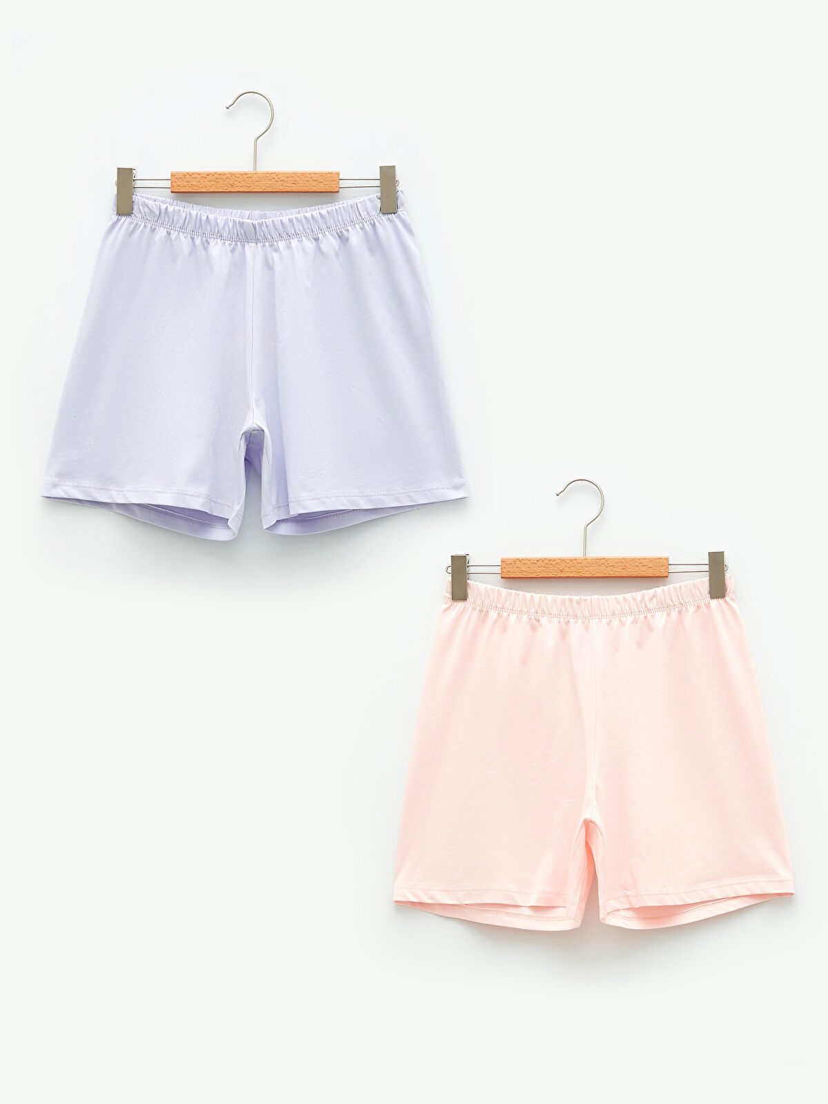 Beli Lastikli Basic Pamuklu Kız Çocuk Pijama Şort 2'li