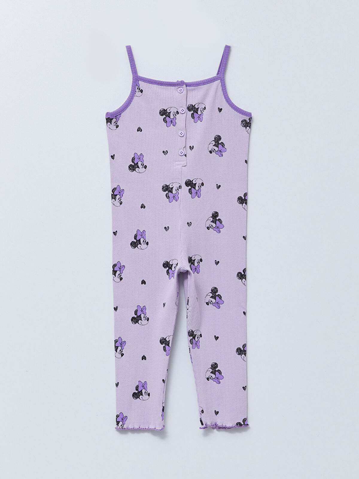 Kare Yaka Askılı Minnie Mouse Baskılı Pamuklu Kız Bebek Tulum