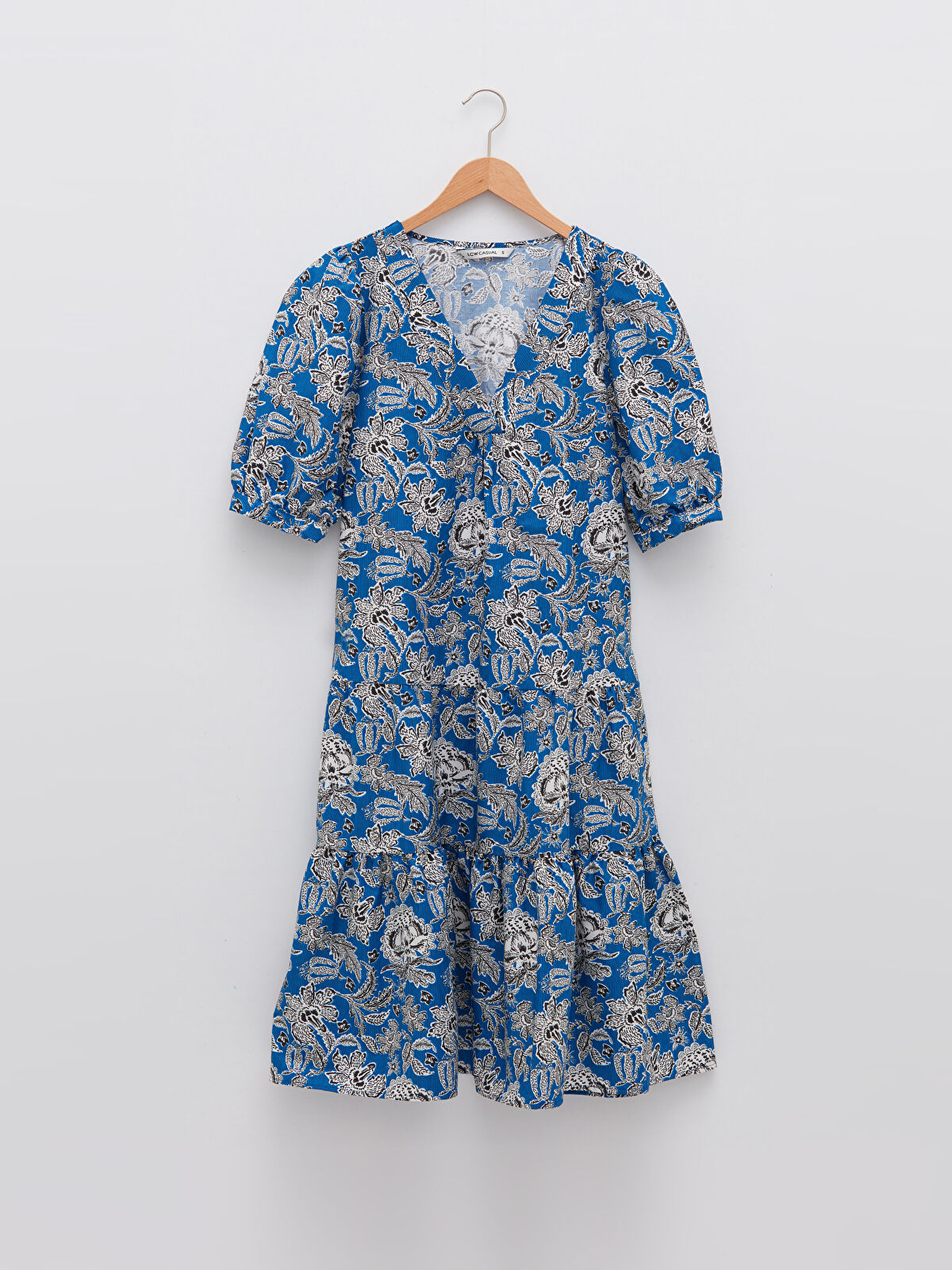 LCW CASUAL V Yaka Desenli Kısa Kollu A Kesim Poplin Kadın Elbise