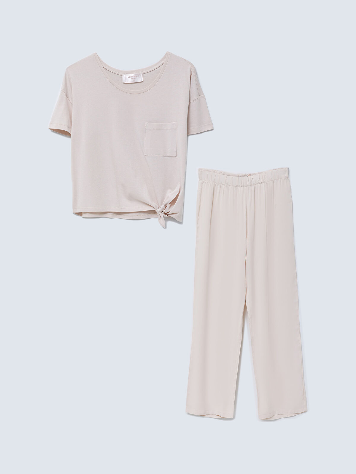 LCW DREAM Bisiklet Yaka Düz Kısa Kollu Kadın Pijama Takım
