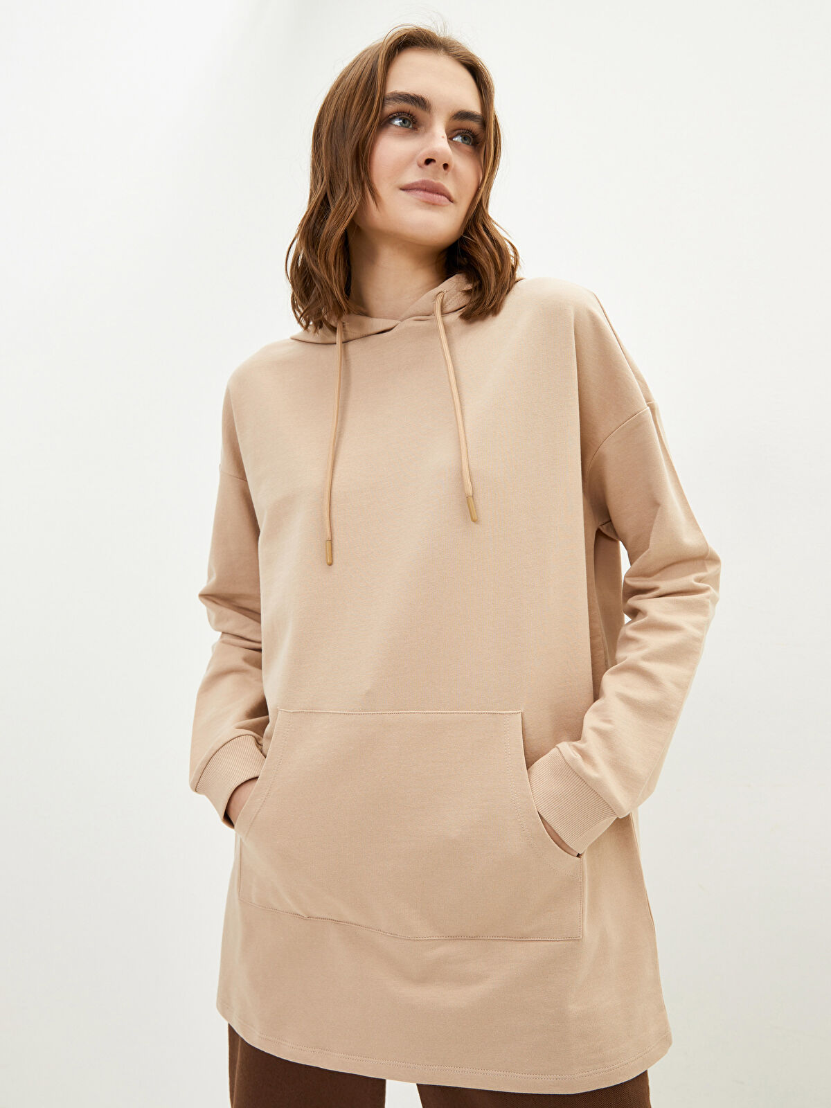LCW BASIC Kapüşonlu Düz Uzun Kollu Pamuklu Kadın Sweatshirt LCW BASIC Kapüşonlu Düz Uzun Kollu Pamuklu Kadın Sweatshirt