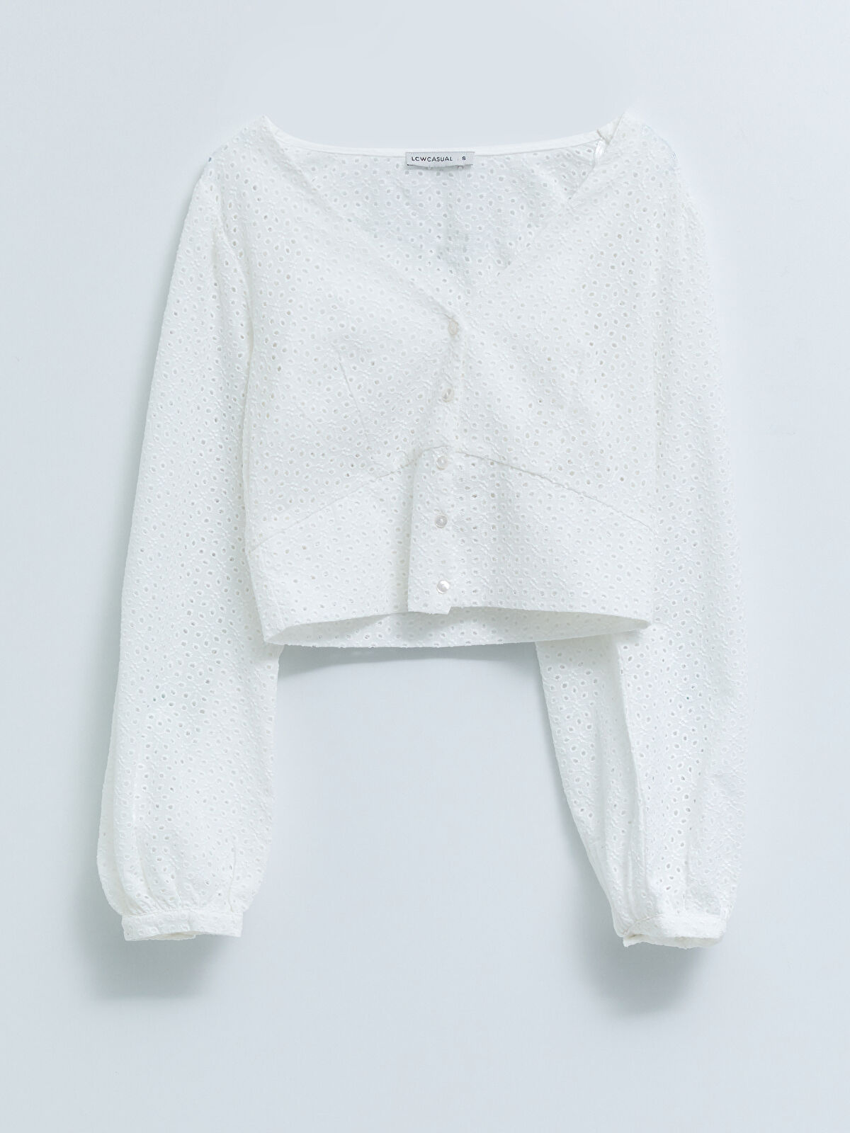 LCW CASUAL V Yaka Kendinden Desenli Uzun Kollu Poplin Kadın Bluz