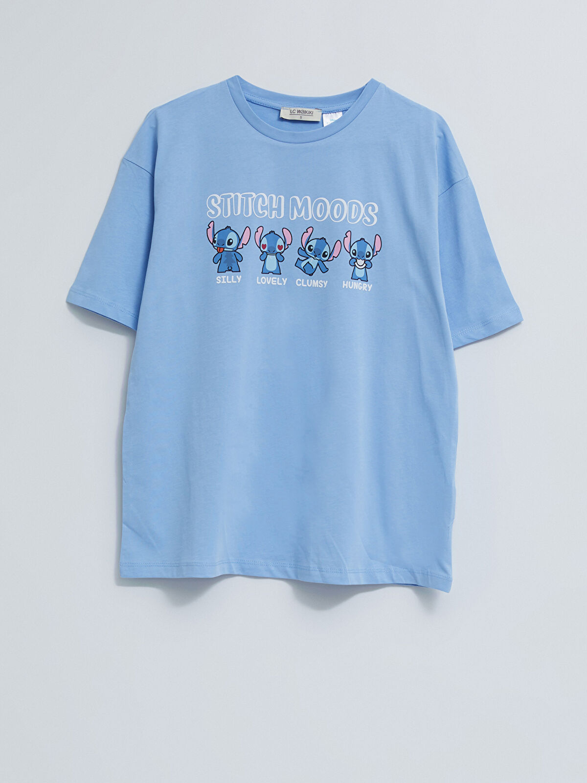 Bisiklet Yaka Lilo & Stitch Baskılı Kısa Kollu Pamuklu Kadın Tişört Anne Kız Kombini